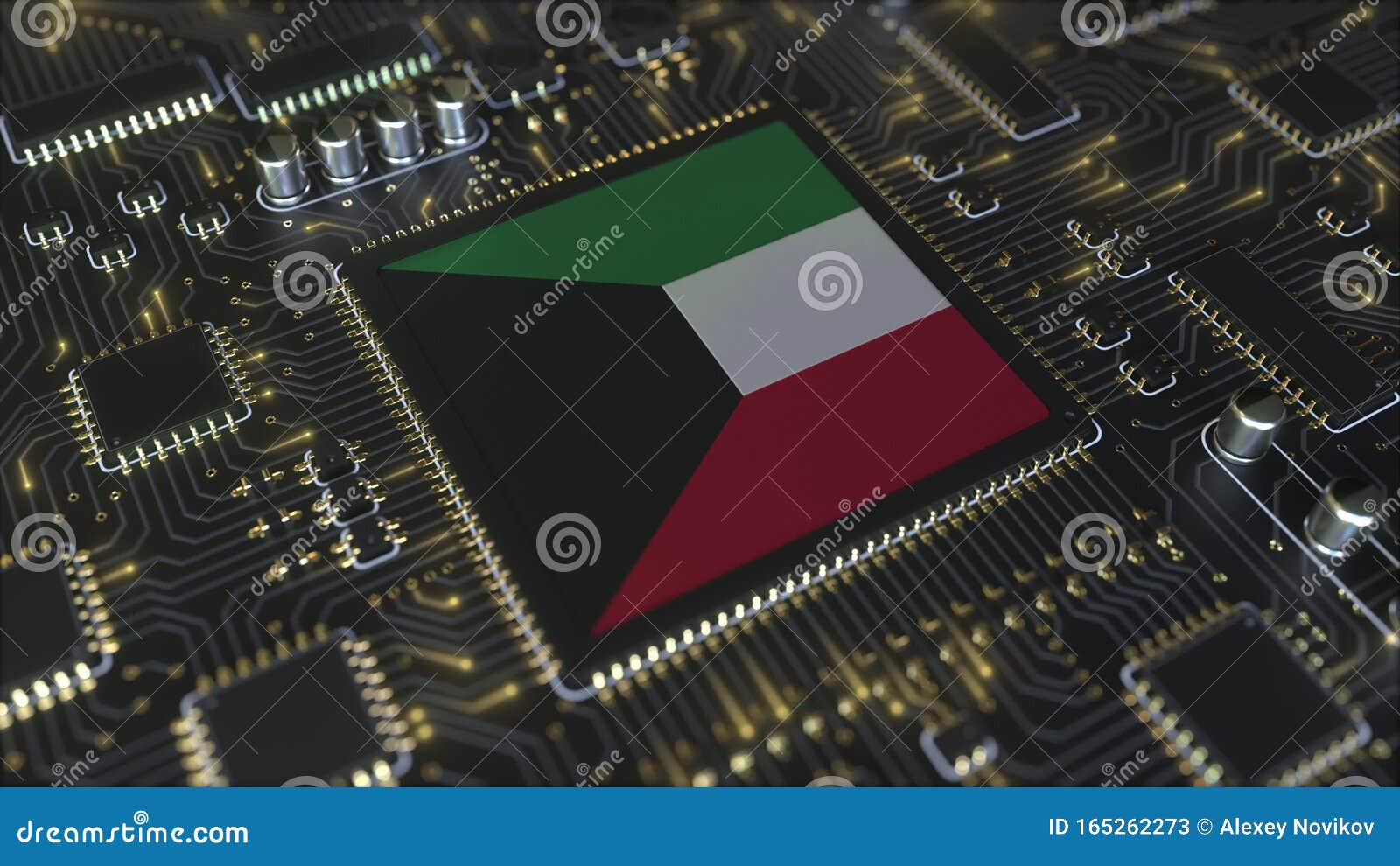 National Flag of Kuwait on the Operating Chipset. Kuwaiti Information ...