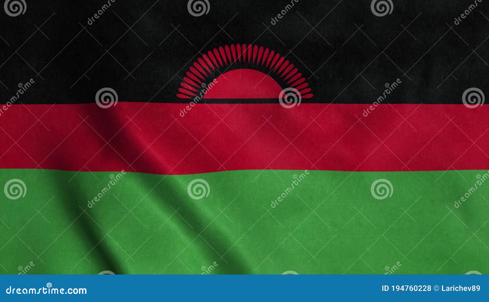 The National Flag Of Malawi Is Flying In The Wind 3d Rendering Stock