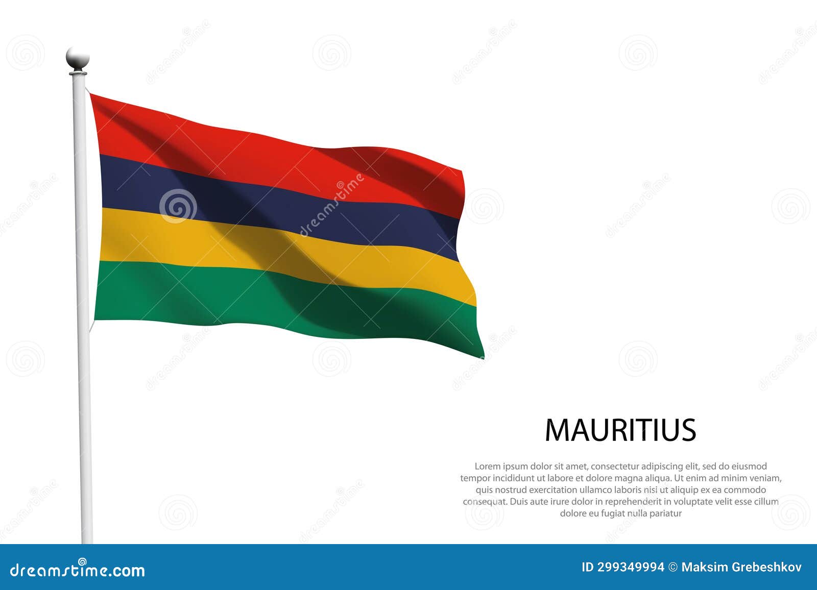 National Flag Mauritius Waving on White Background Stock Vector ...