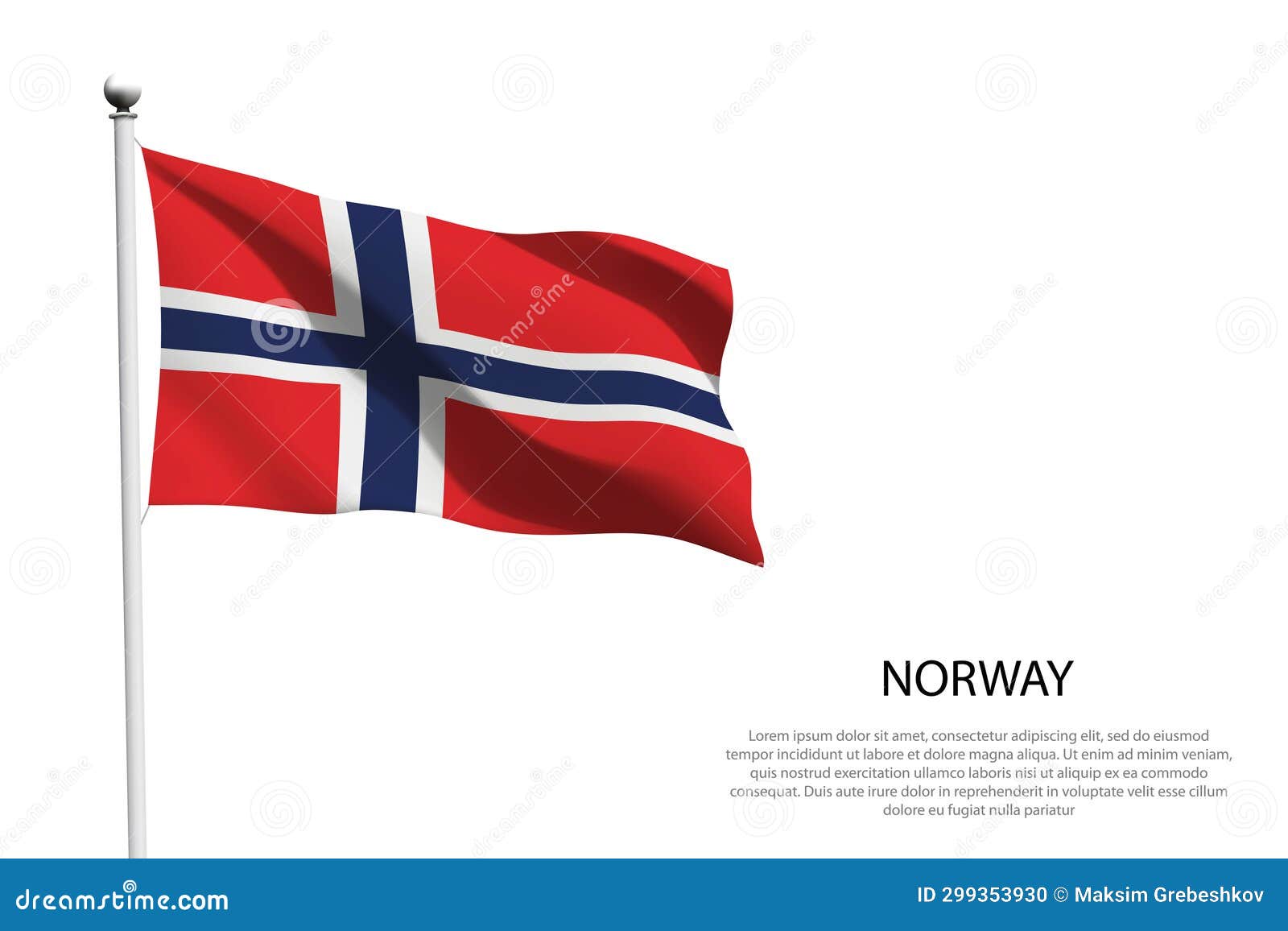 Flag Of Norway. Blue Scandinavian Cross Over The Dannebrog With Royalty ...