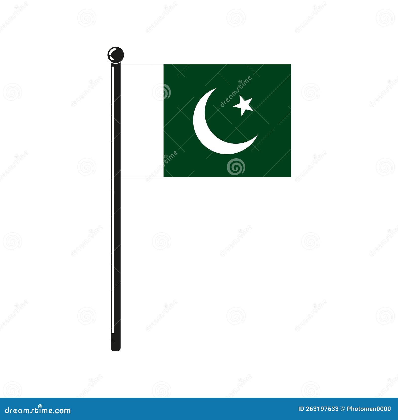 National Flag of Pakistan on the Stick Stock Vector - Illustration of ...