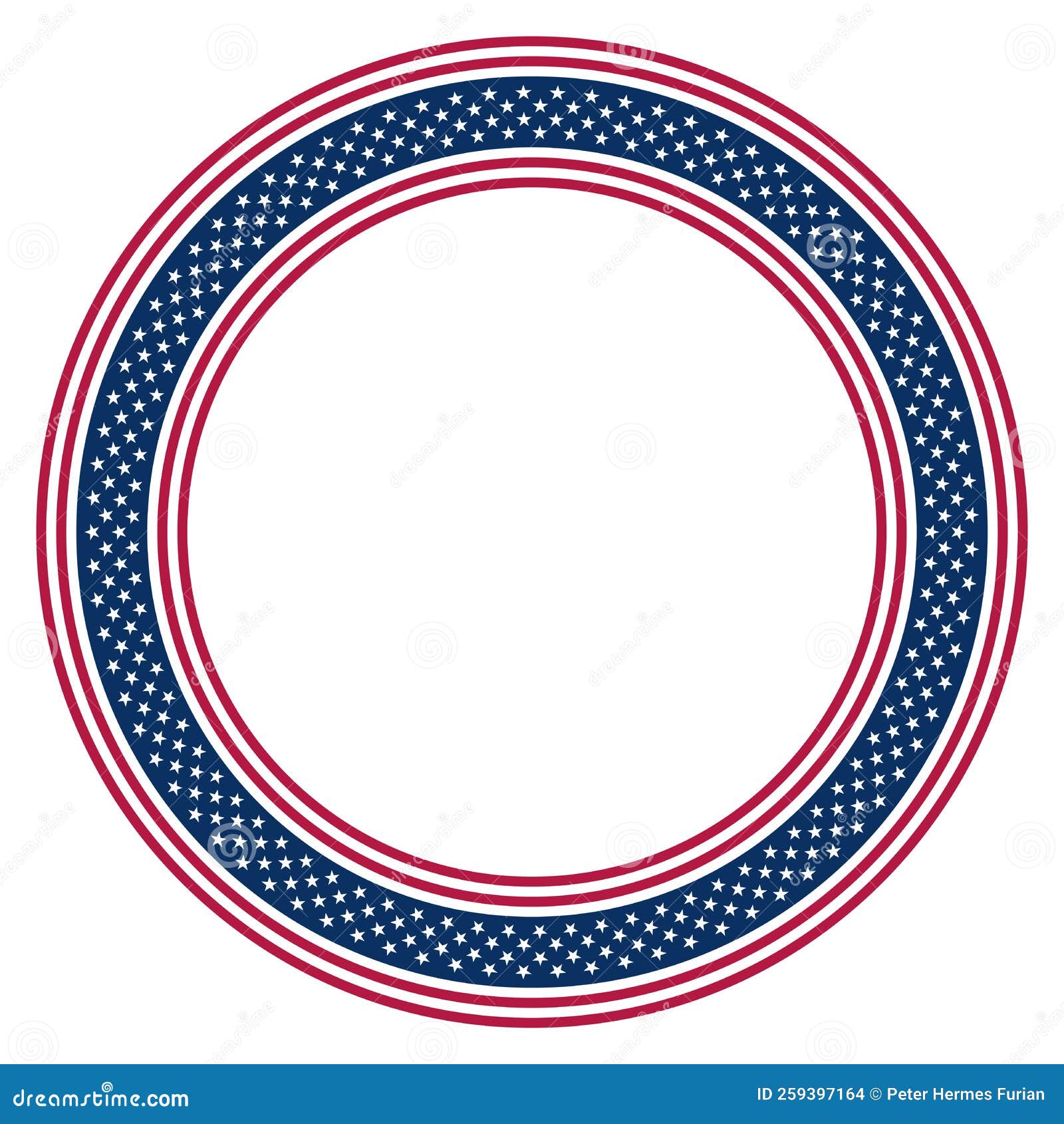 National Flag of United States Motif, Circle Frame with Stars and ...