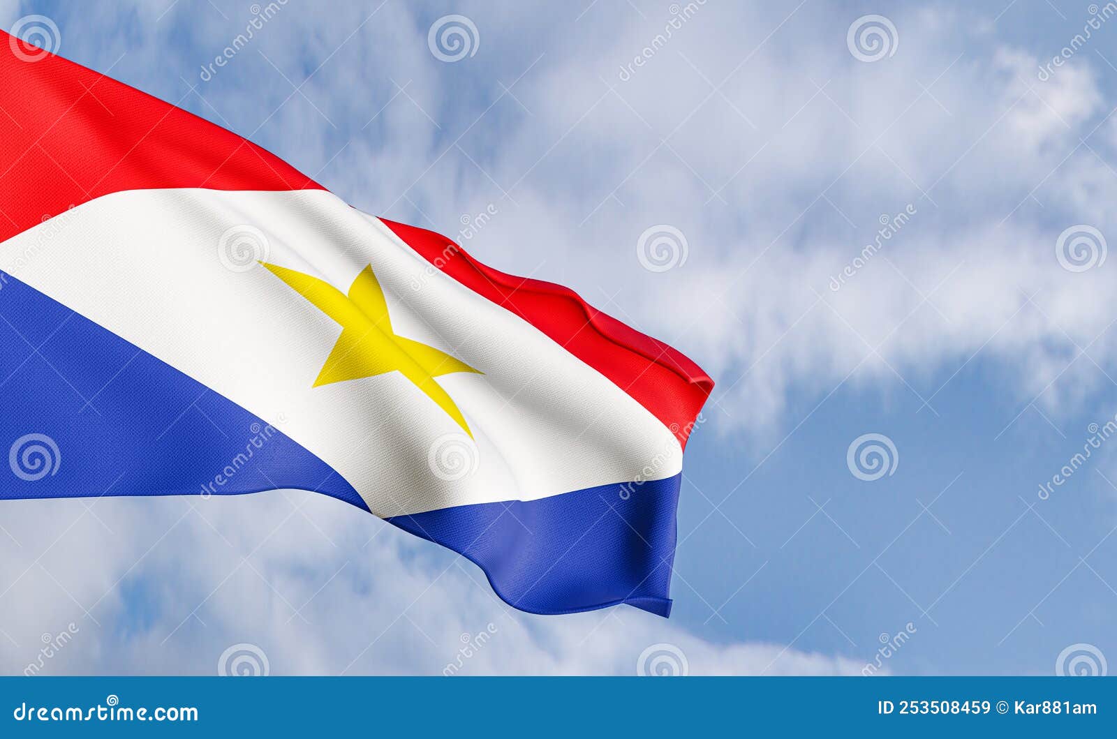 National Flag Saba on the Background of Clouds, Fabric Flag Saba, Blue ...