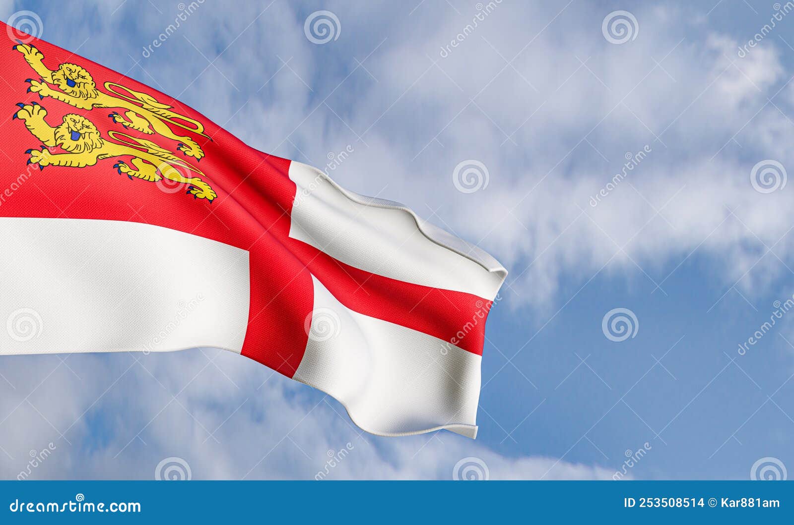 National Flag Sark on the Background of Clouds, Fabric Flag Sark, Blue ...