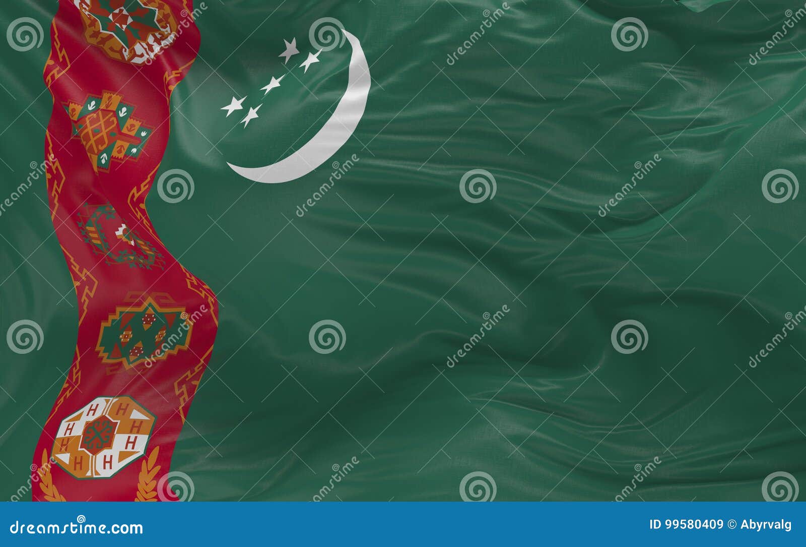 Flag Of The Turkmenistan Waving In The Wind 3d Render Stock Image