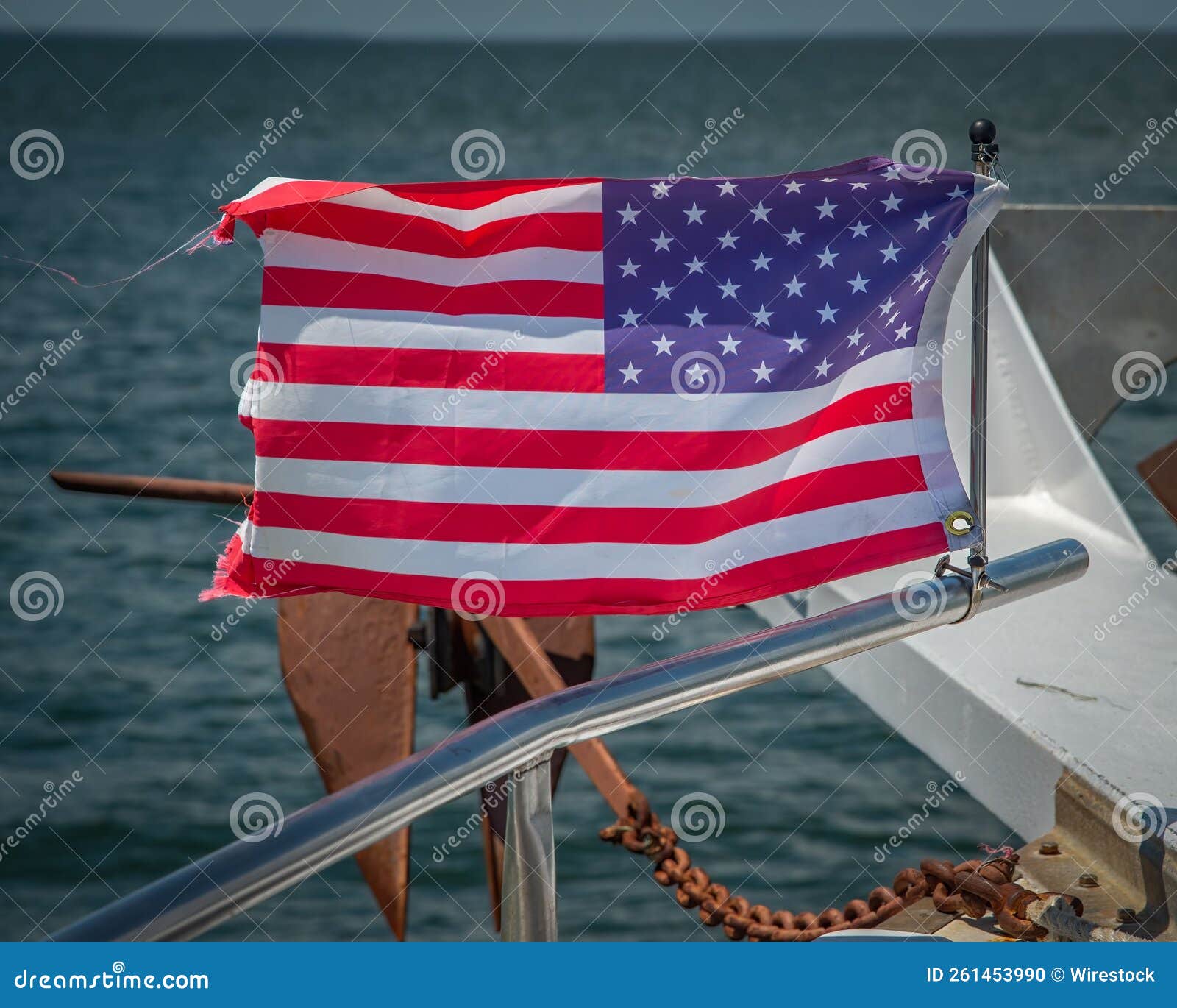National Flag of USA Waving on Wind on the Ship Stock Photo - Image of ...