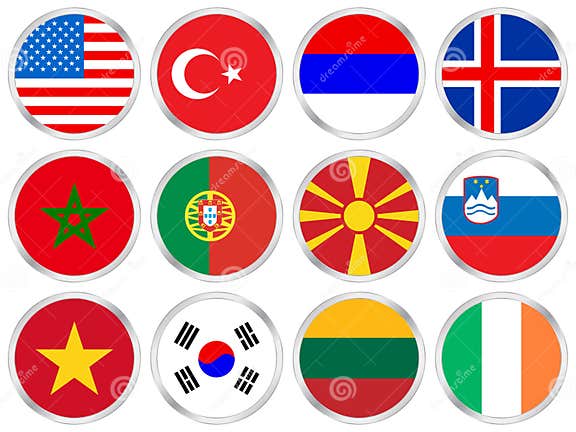 National Flags Circle Icon Set Stock Vector - Illustration of badge ...