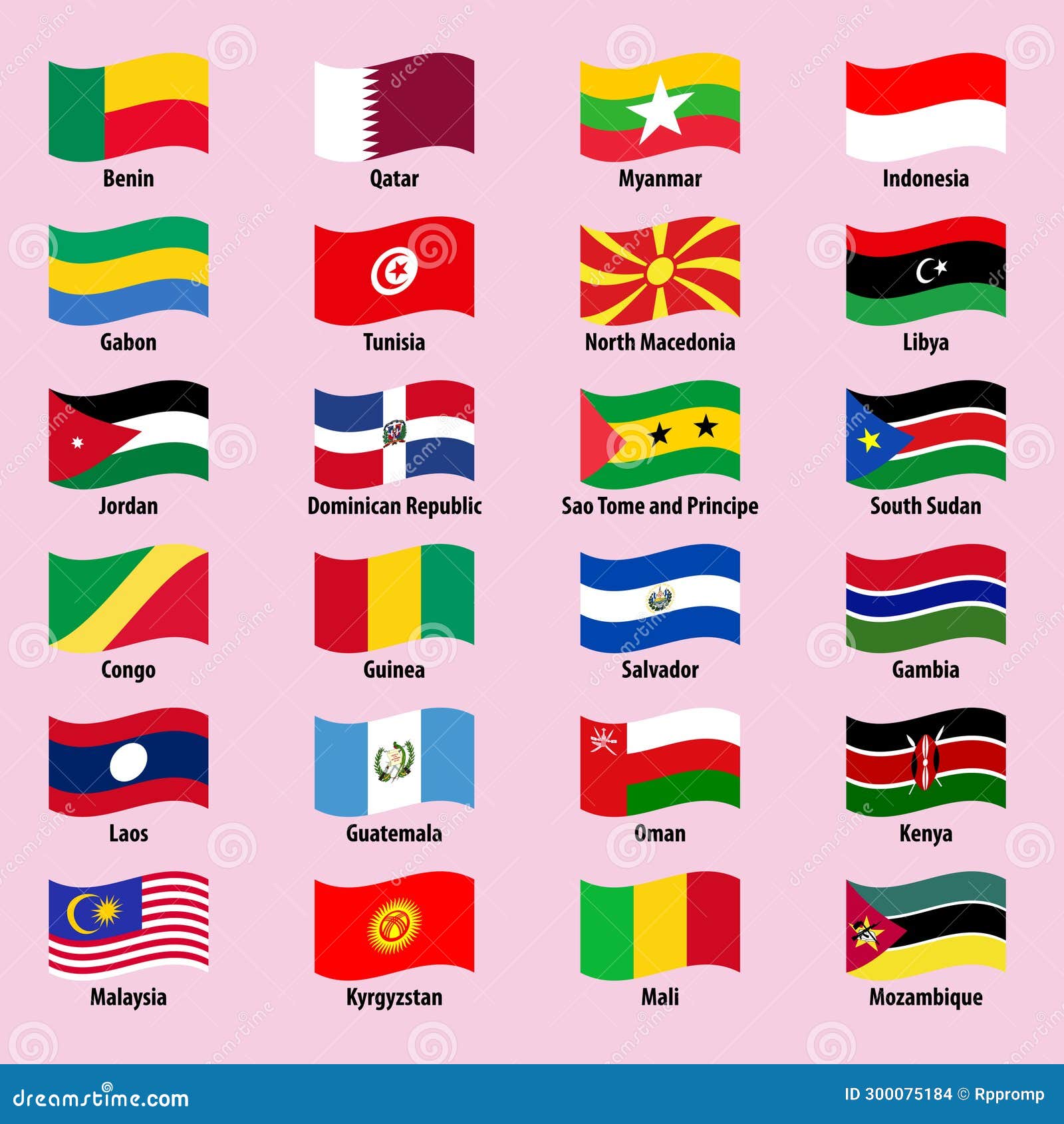 National Flags of Countries in Wavy Style on a Bright Background Stock ...