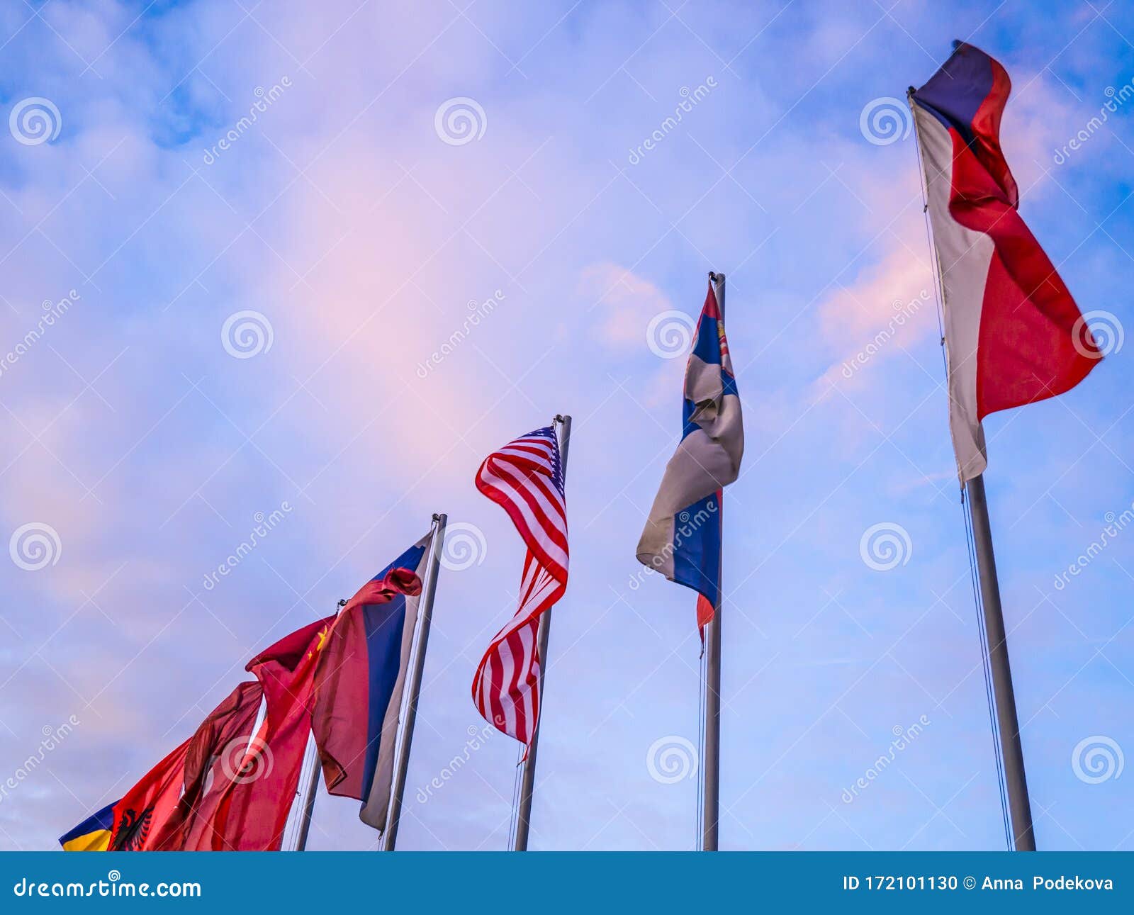 National Flags of Different Countries on the Sky Background. Stock ...