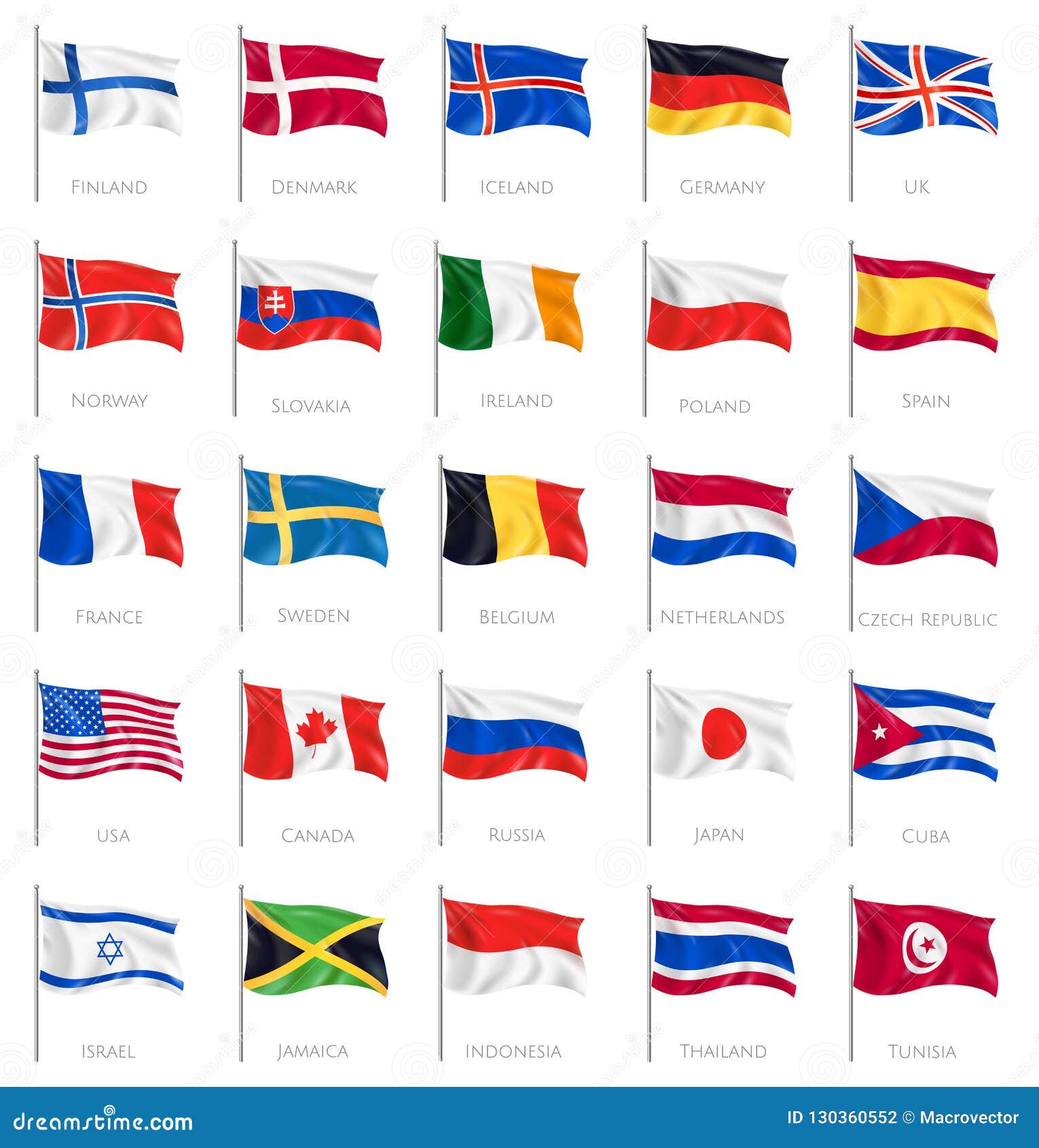 National Flags Realistic Set Stock Vector - Illustration of emblem ...