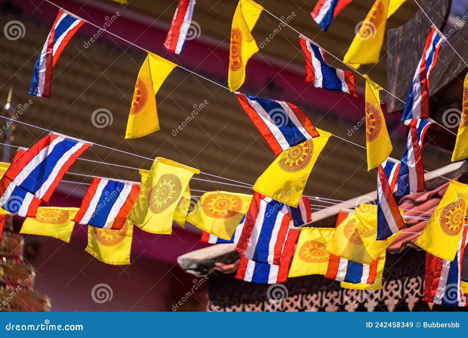 National Flags and Wheel of Dhamma S Flags on String Stock Image ...