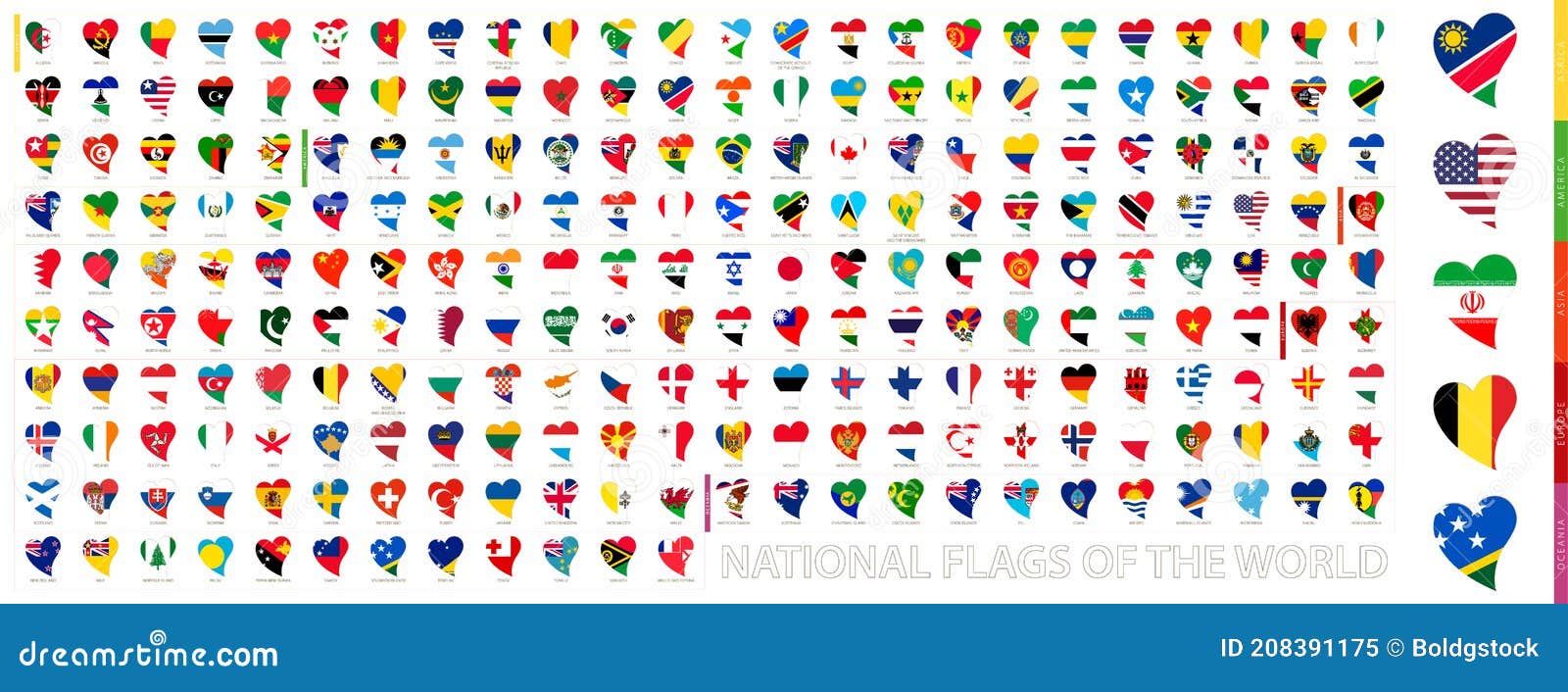 National Flags of the World in Shape of Heart. Heart Icon Set with the ...
