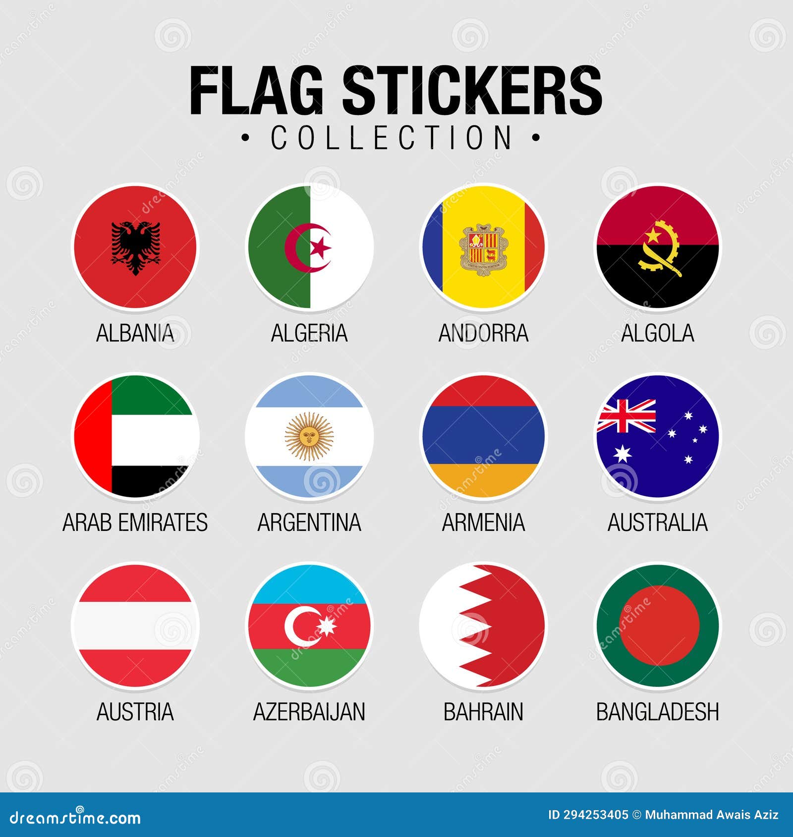 National Flags of the World Stickers with Names. Circled Flags ...