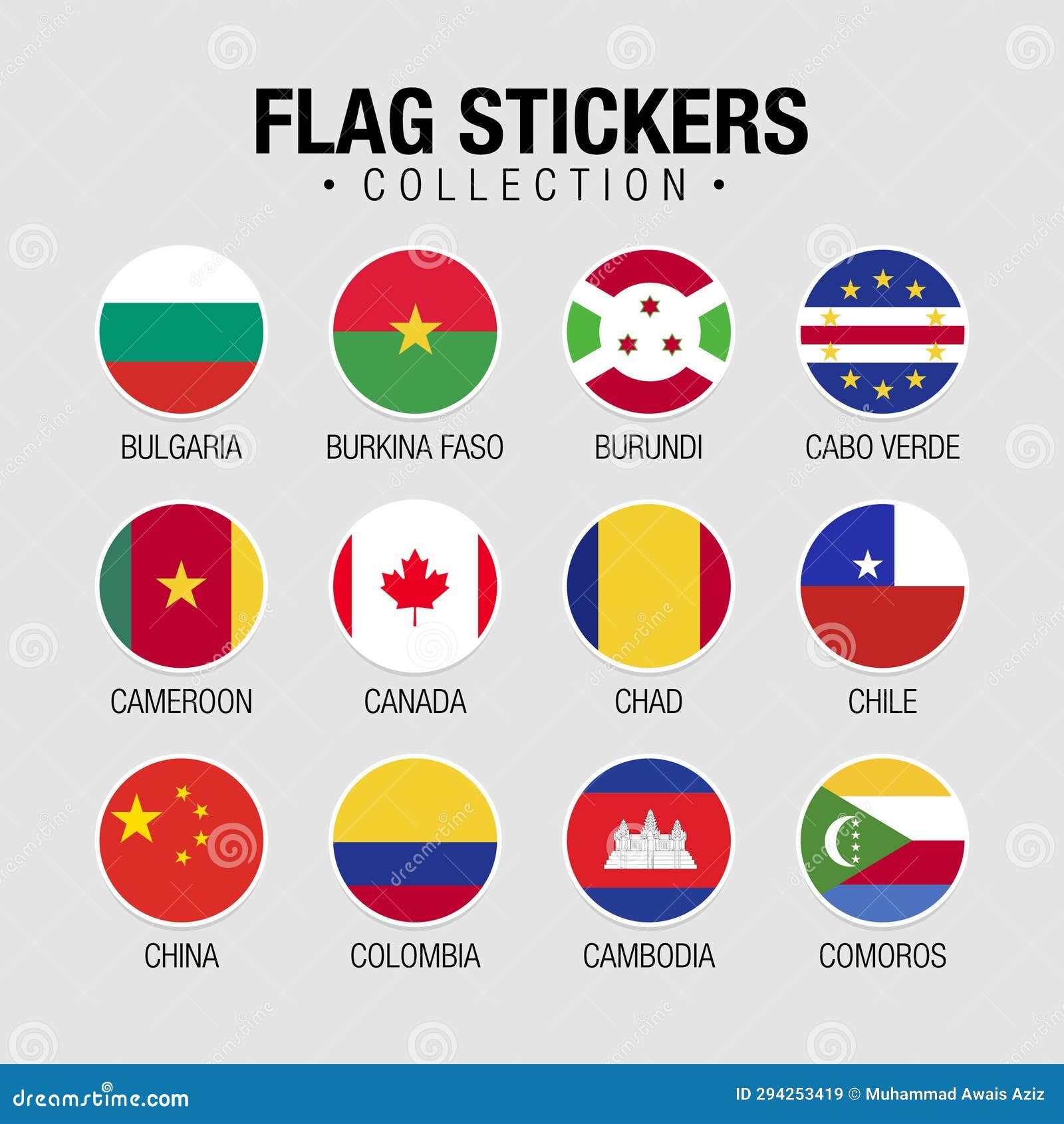 National Flags of the World Stickers with Names. Circled Flags ...
