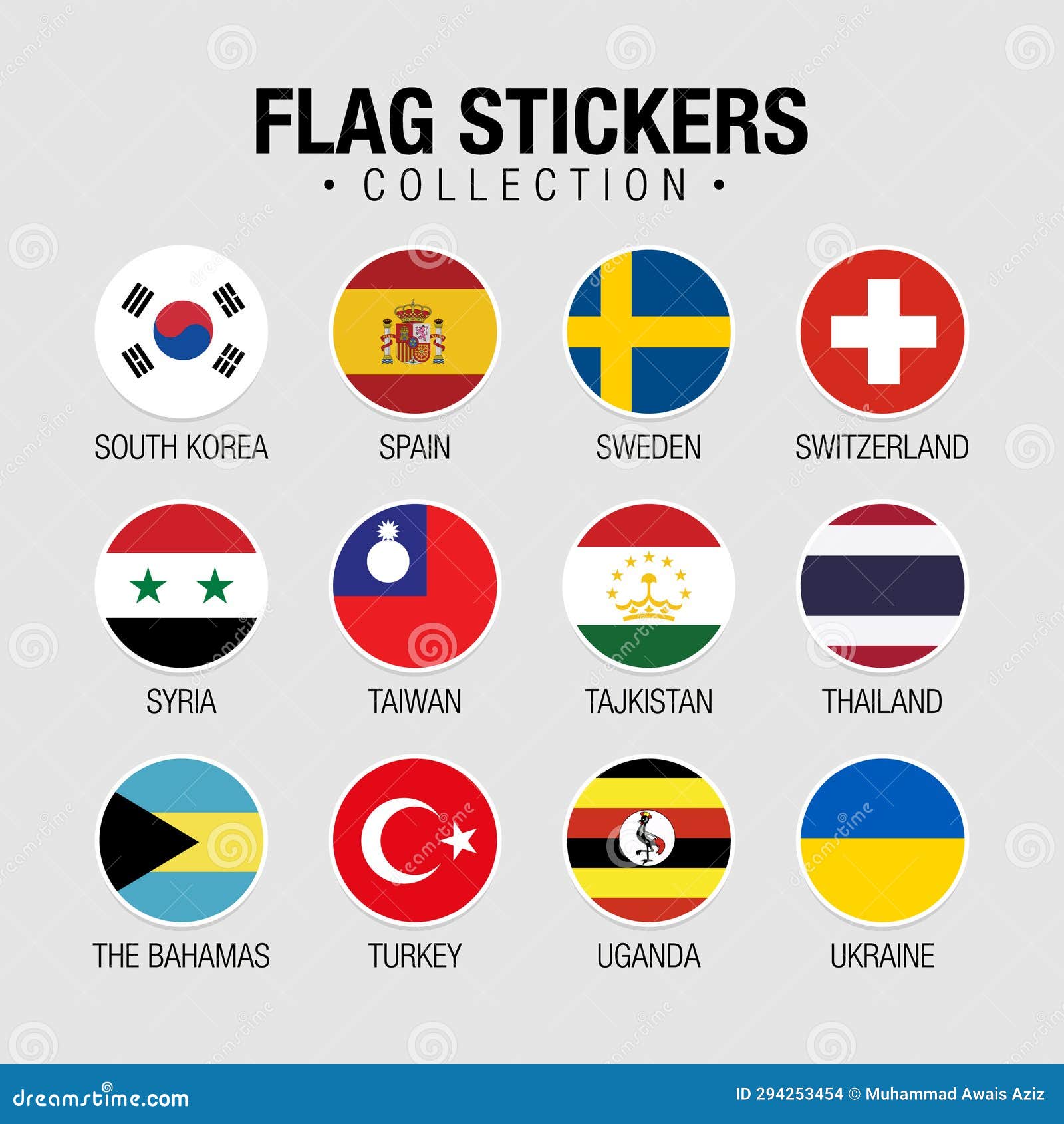 National Flags of the World Stickers with Names. Circled Flags ...