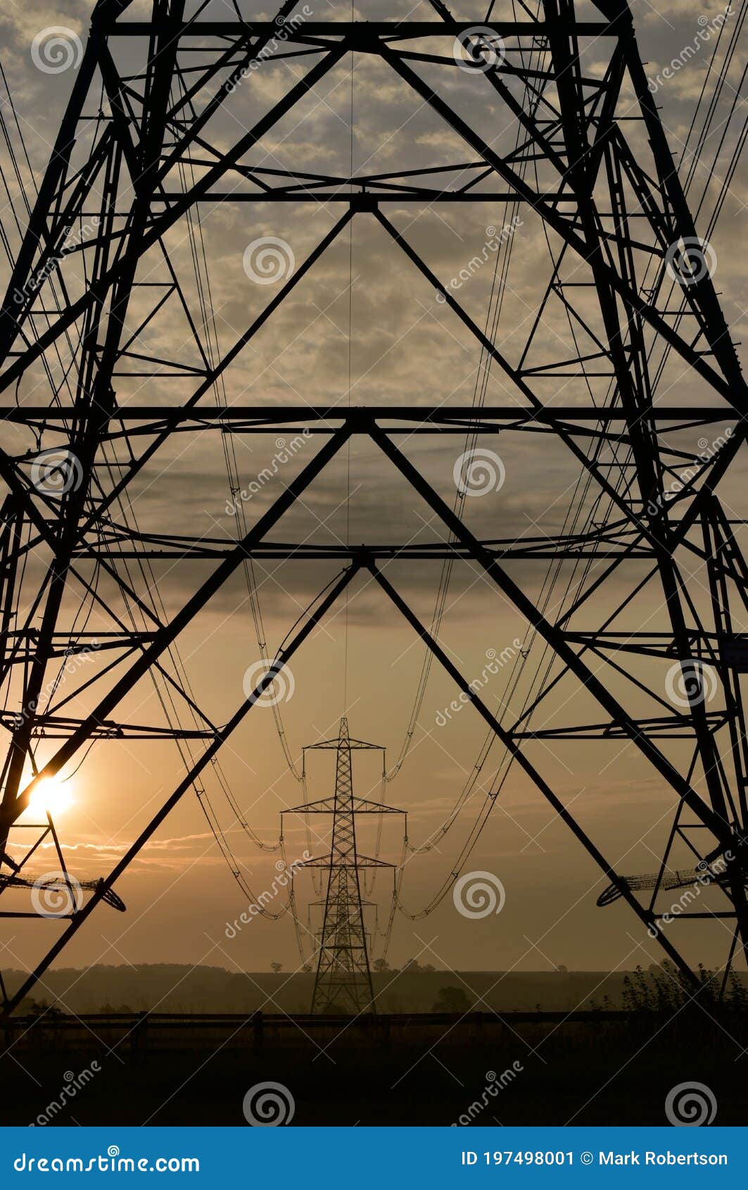 National Grid Electricity Pylon Tower Silhouette Framing Distant Pylons ...