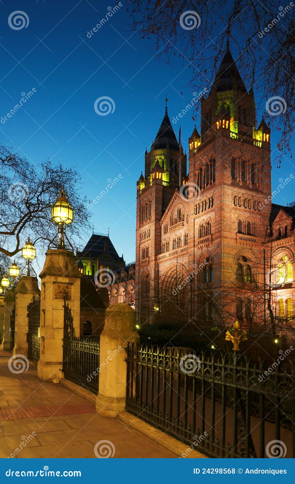 National History Museum in London at Night Stock Photo - Image of fence ...
