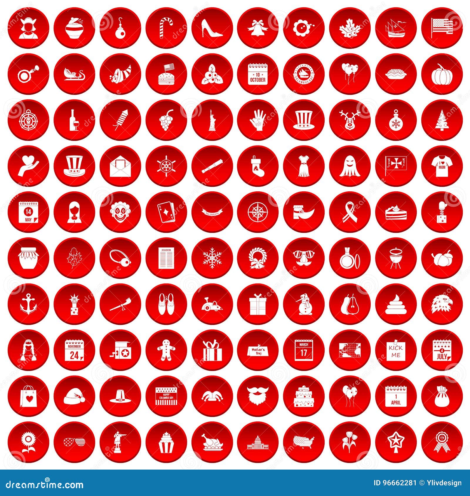 100 National Holiday Icons Set Red Stock Vector - Illustration of shoes ...