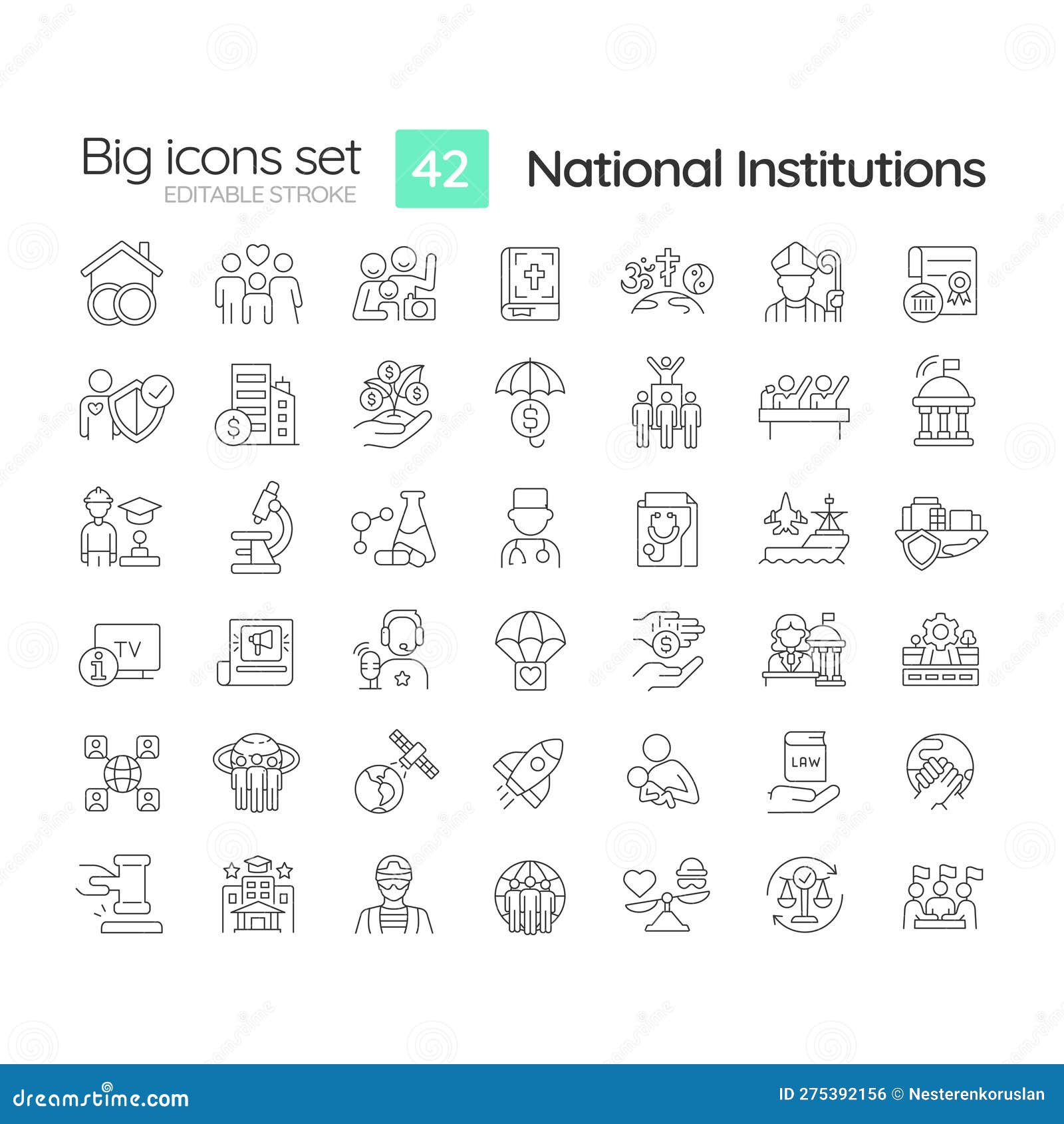 National Institutions Linear Icons Set Stock Vector - Illustration of ...