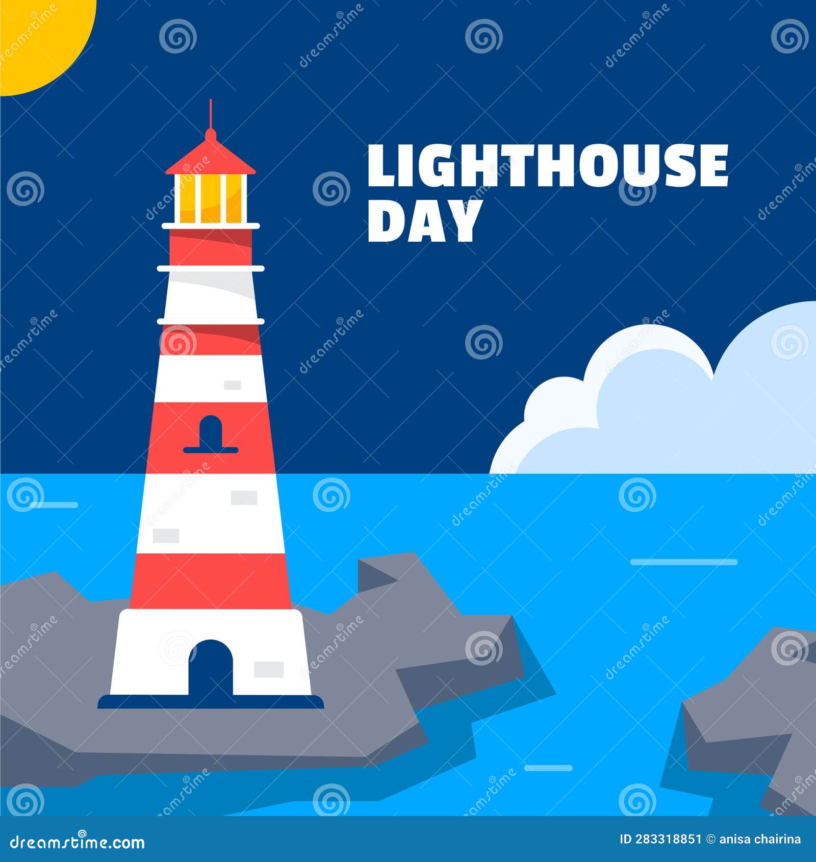 National Lighthouse Day Flat Illustration Event Stock Vector ...