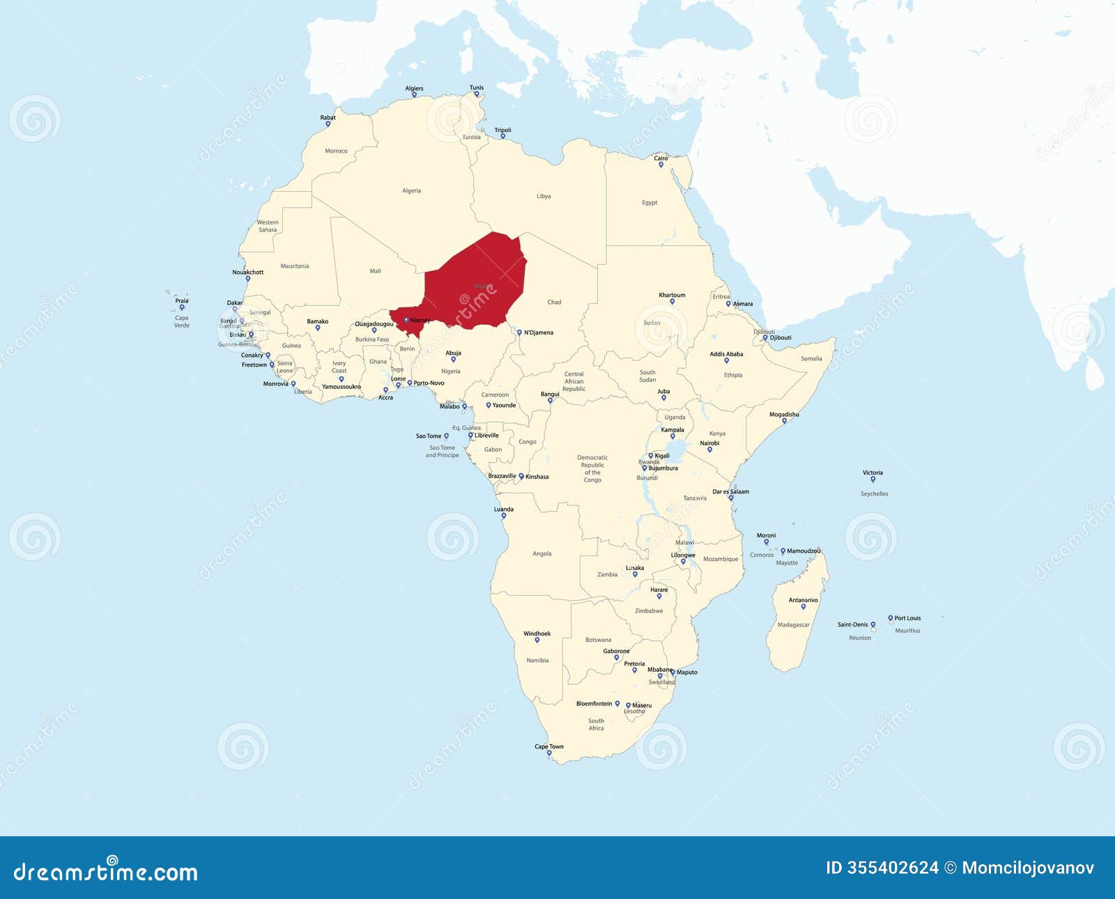 National Map of NIGER Inside African Continent Stock Illustration ...