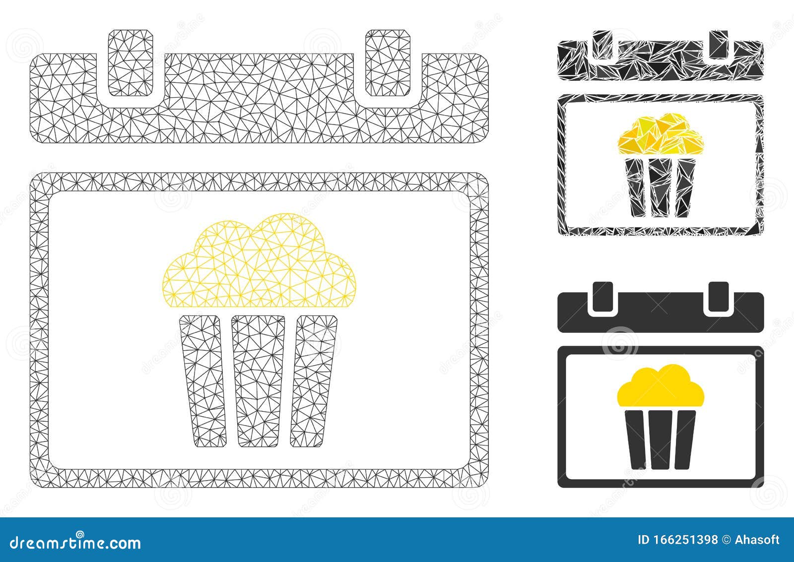 National Popcorn Day Vector Mesh Wire Frame Model and Triangle Mosaic ...