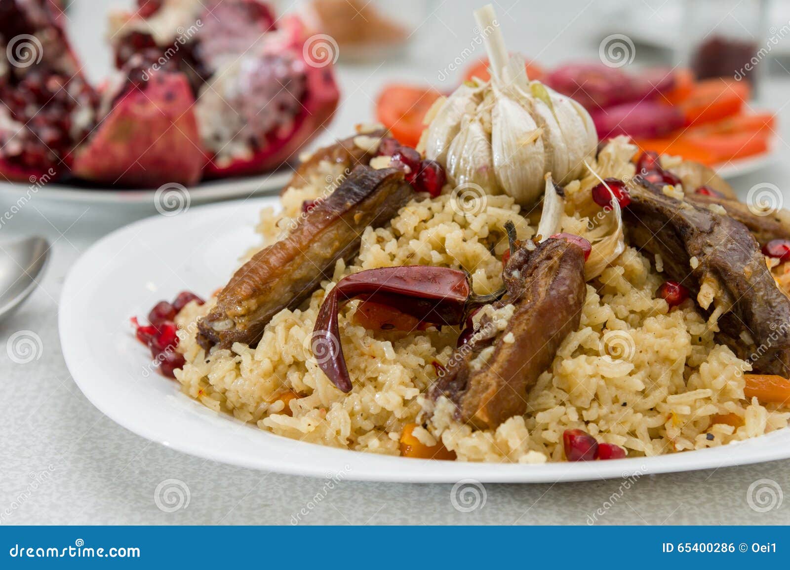 National Rice Pilaw with Lamb Stock Photo - Image of turmeric, plate ...