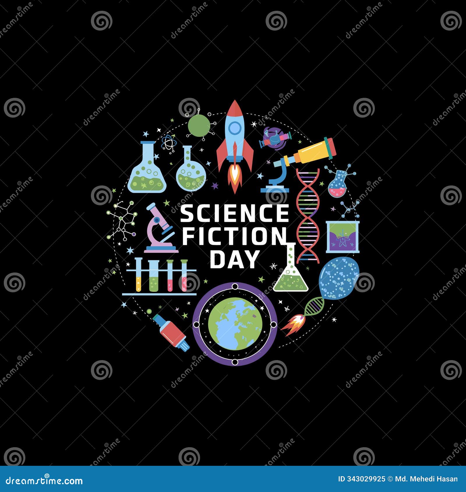 National Science Fiction Day Poster Design Illustration. Stock ...
