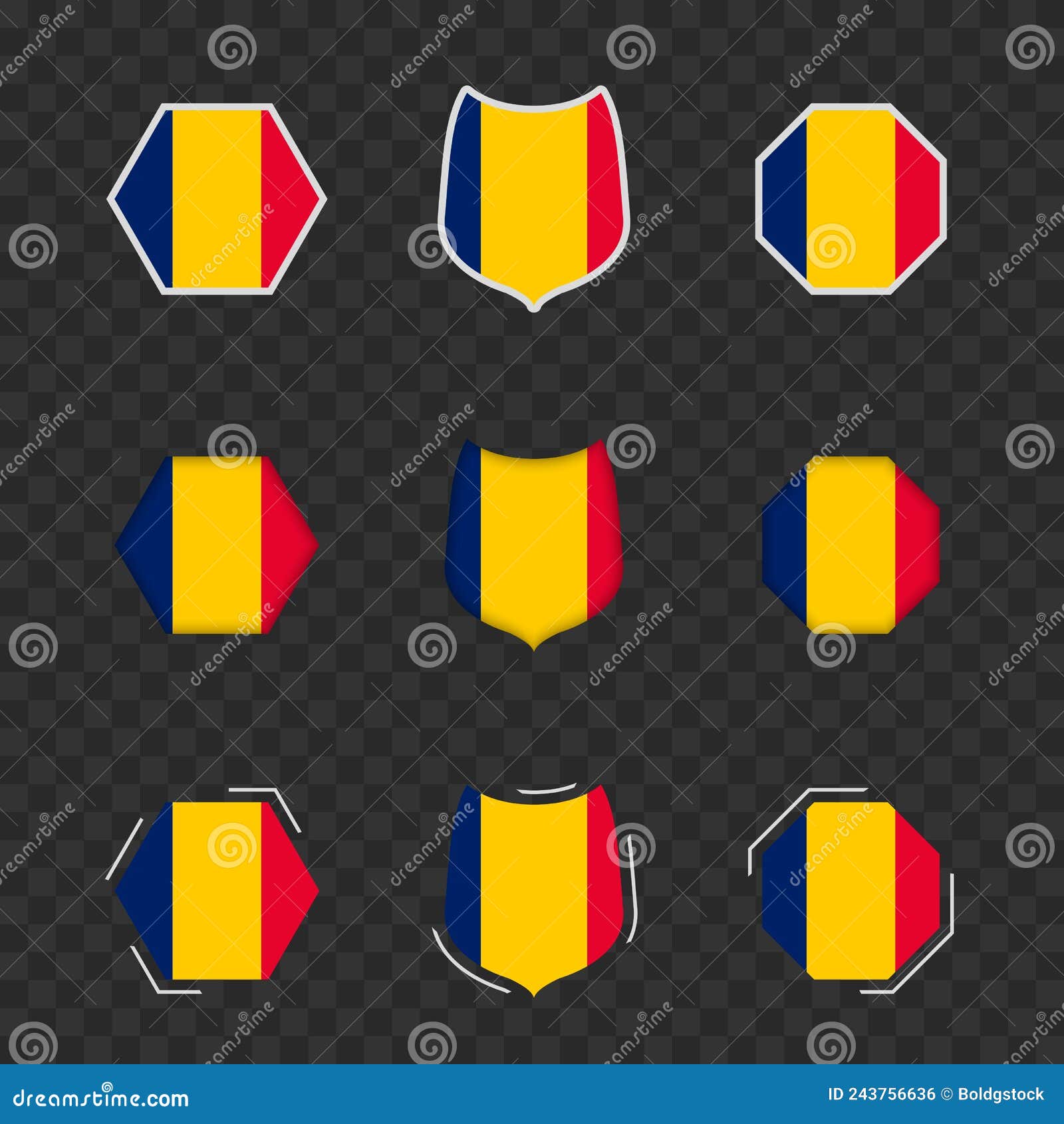 National Symbols of Chad on a Dark Transparent Background, Vector Flags ...