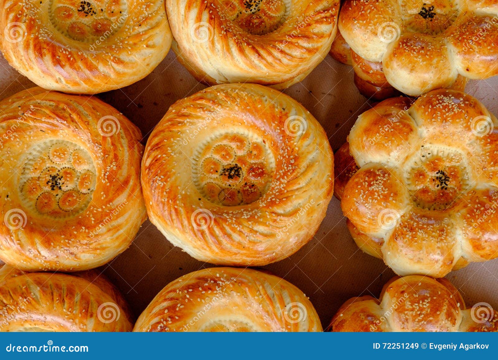 National Uzbek Bread in Market in Samarkand, Top View Stock Image ...