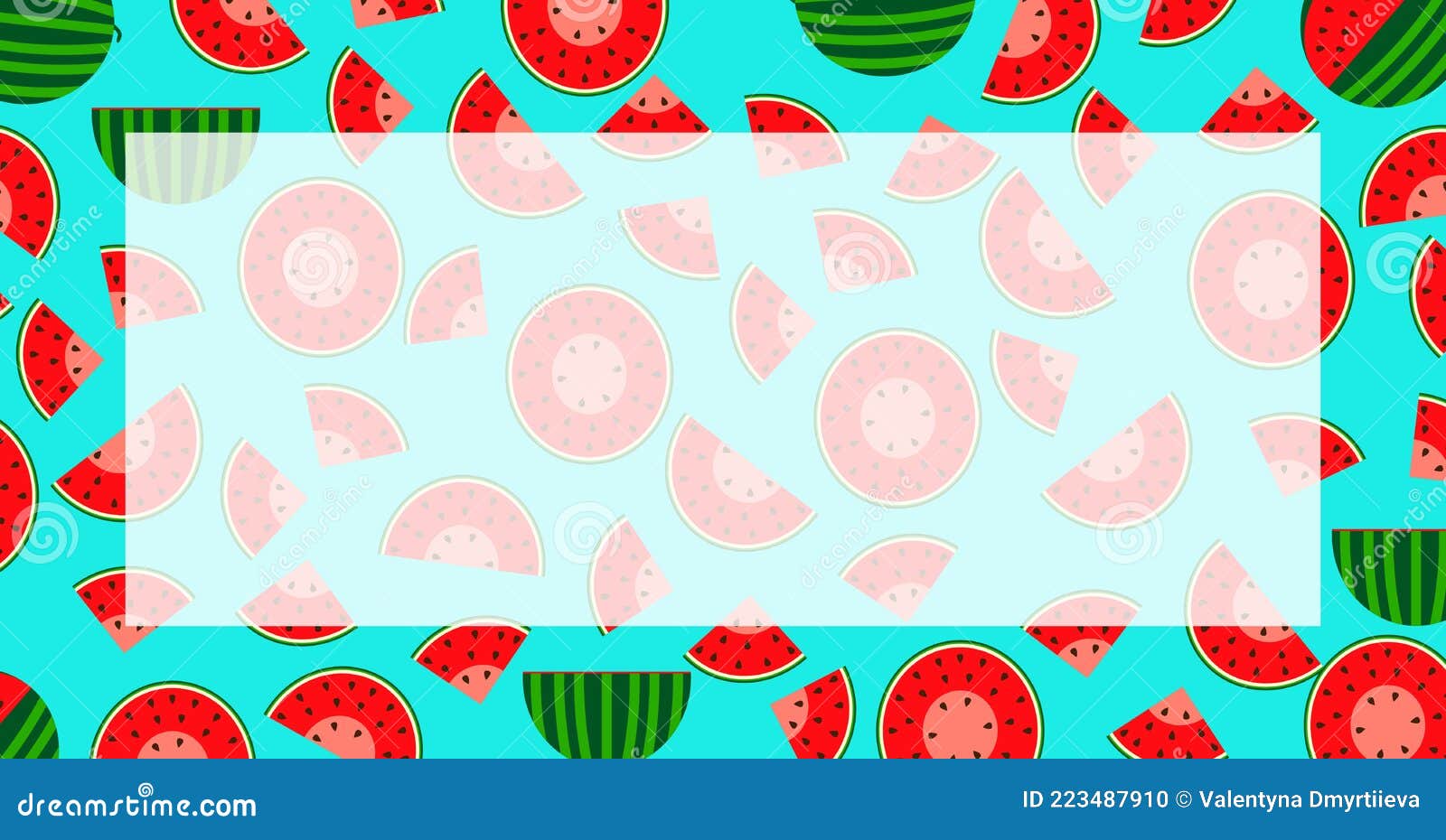 National Watermelon Day. Rectangular Banner with Whole and Sliced, Half ...