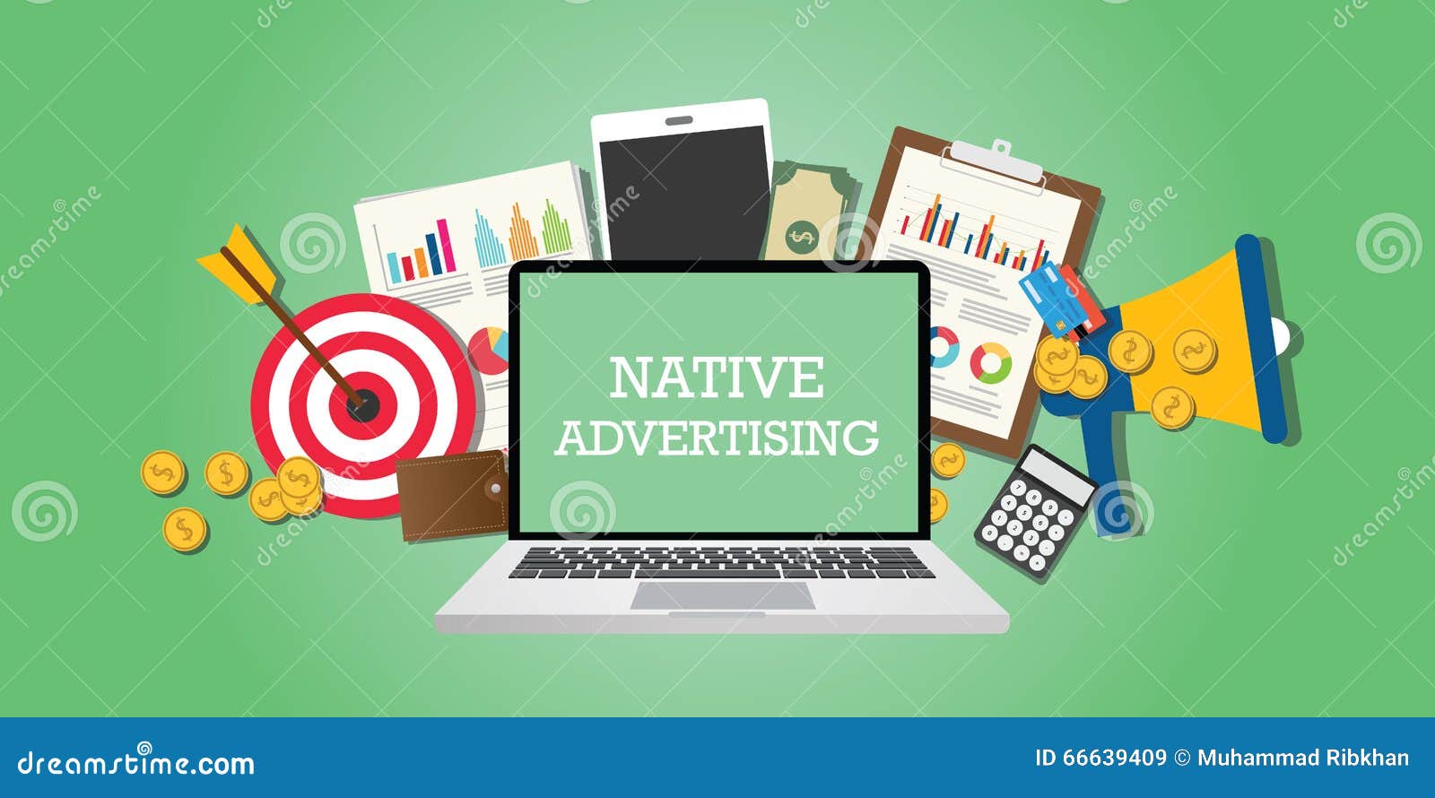 Native Advertising Concept with Marketing Media Illustrated in Laptop ...