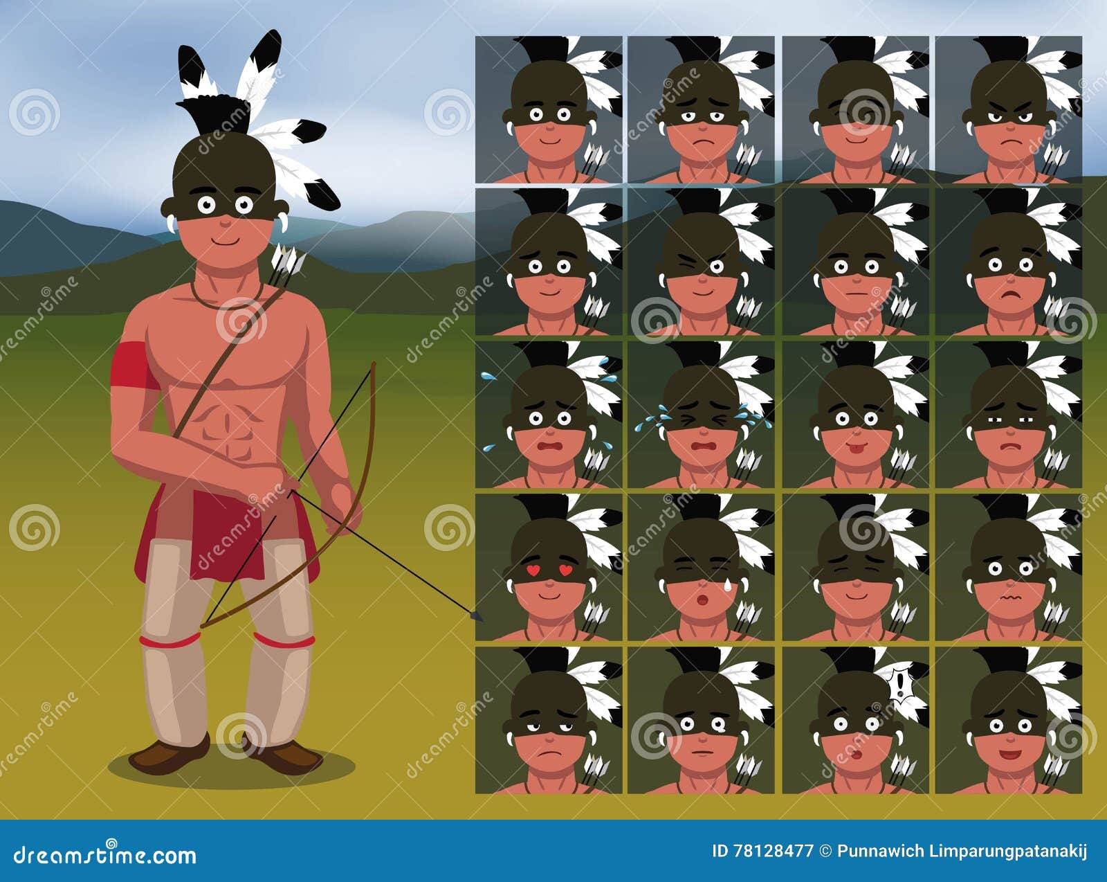 Native American Archer Warrior Cartoon Emotion Faces Vector ...