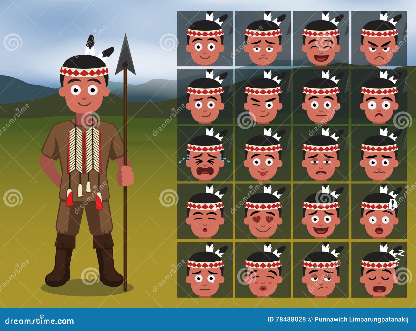 Native American Boy Cartoon Emotion Faces Vector Illustration Stock ...