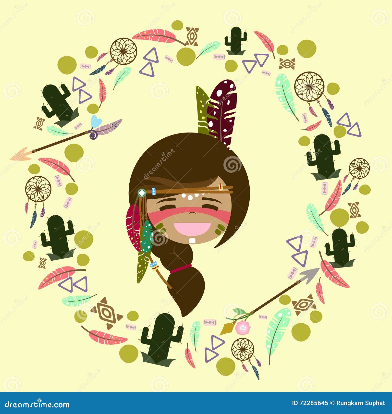 Native American stock vector. Illustration of cute, cactus - 72285645