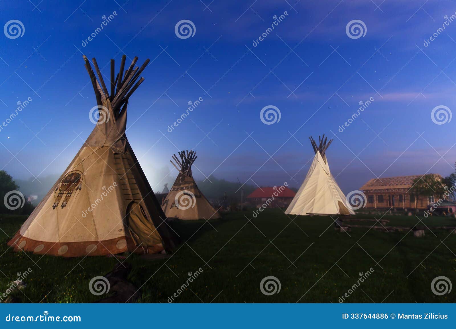 Native American Day. Tipi, Tepee Camping at Night Stock Photo - Image ...