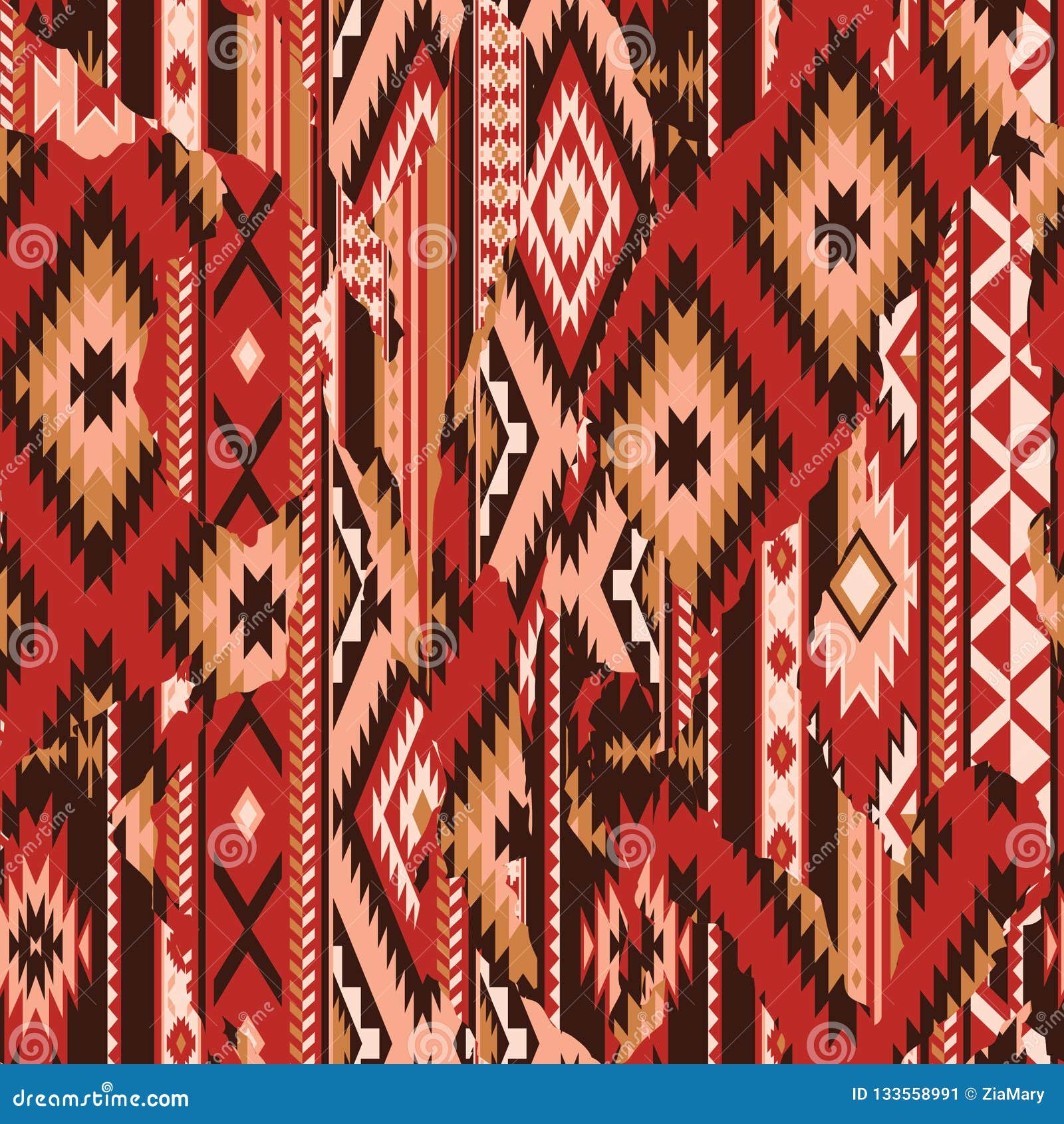 Native American Fabric Patchwork Wallpaper Stock Vector Illustration