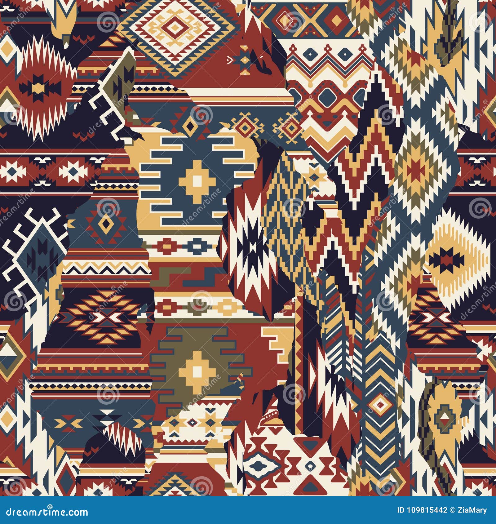 Native American Fabric Patchwork Wallpaper Stock Vector - Illustration ...
