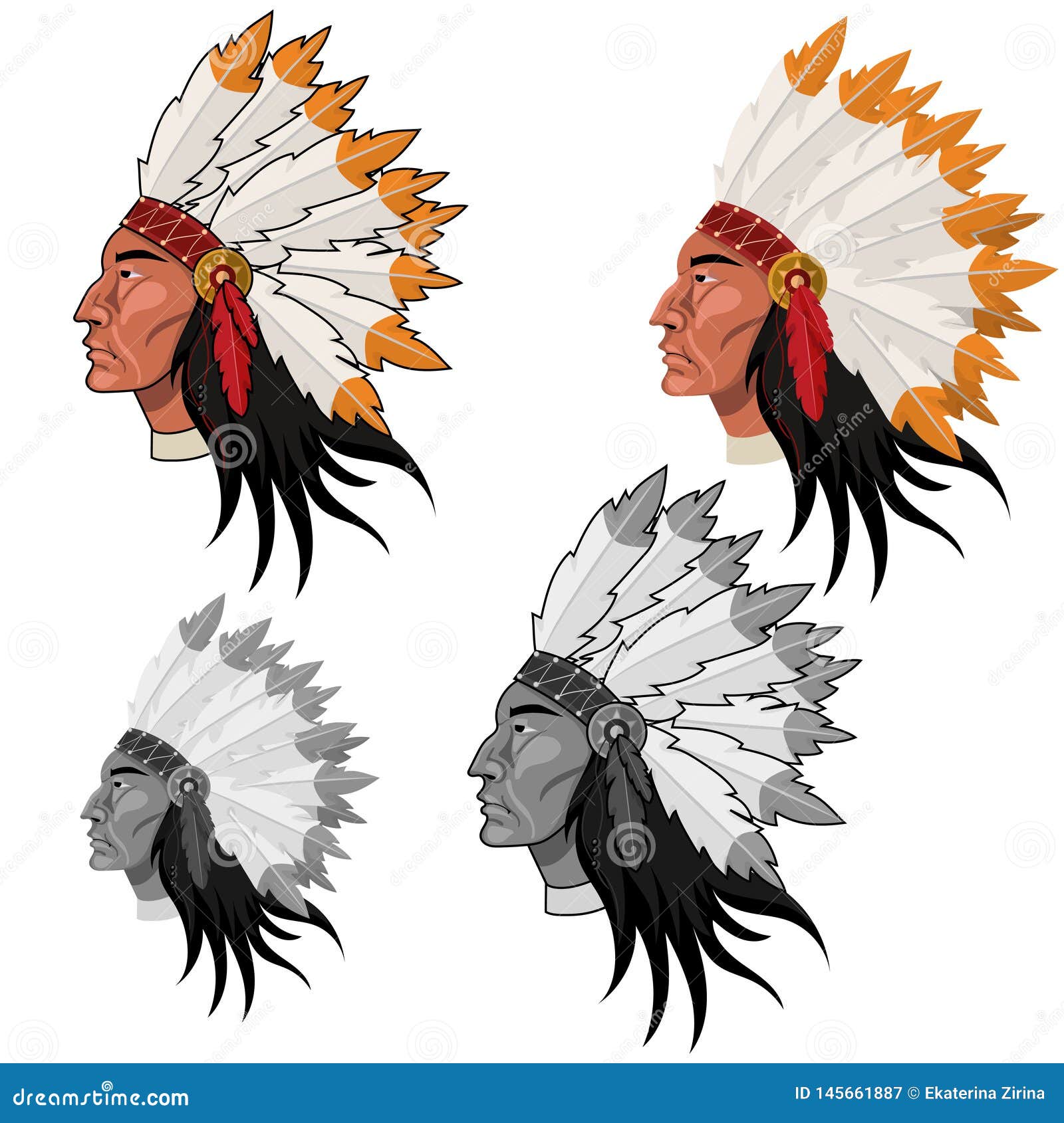 Native American Head in Color and Grayscale Vector Image Stock ...