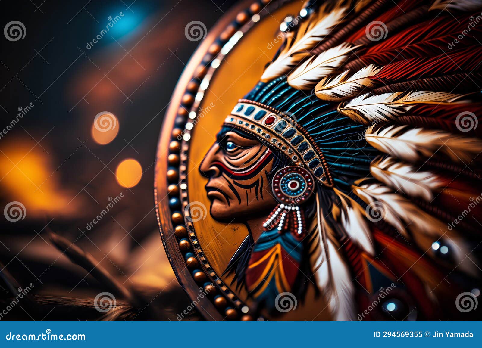 Native American Indian Chief Head with Feathers. 3d Rendering Stock ...