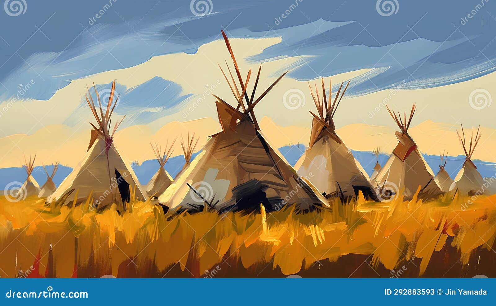 Native American Indian Chief Wigwam at Sunset Vector Illustration Stock ...