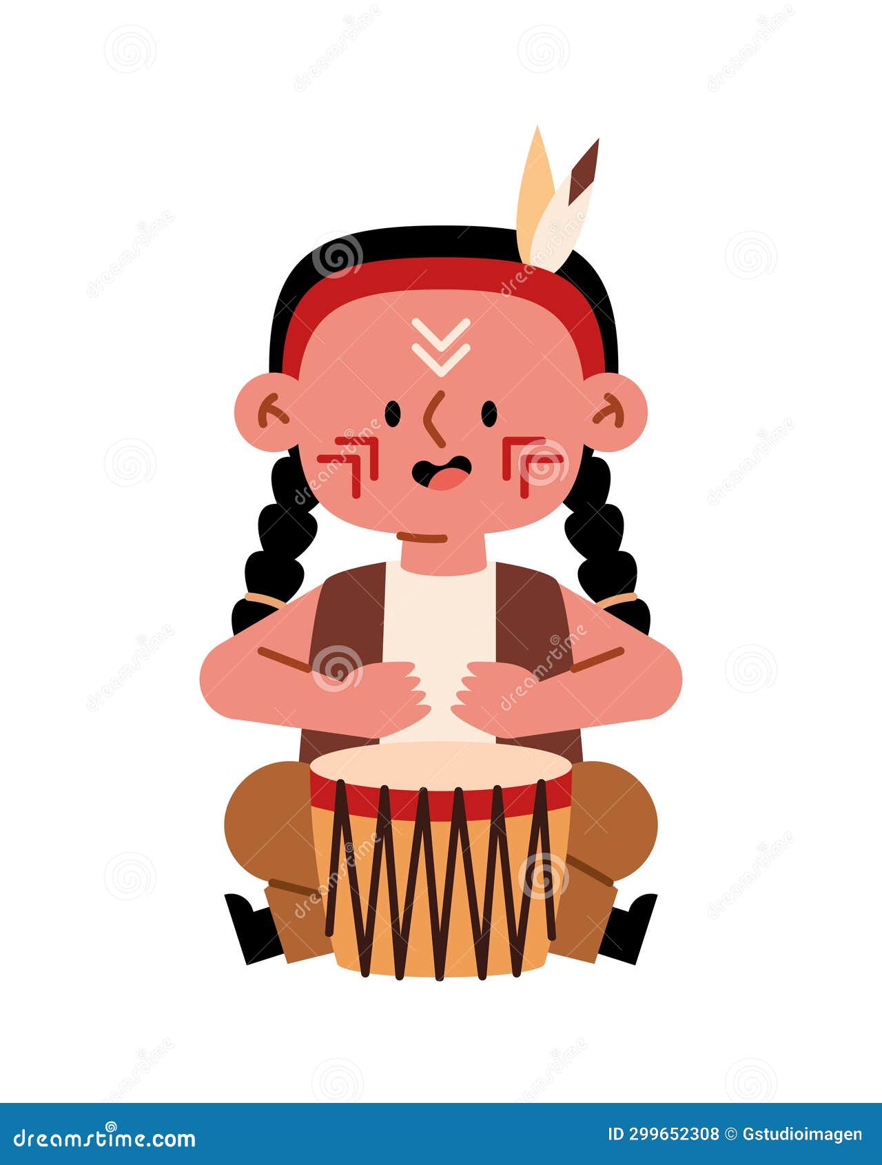 Native American Indian Girl With Drum Stock Vector Illustration Of