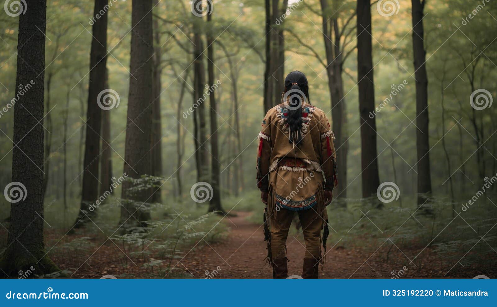 Native American Indian Standing in a Primeval Forest. Generated with AI ...