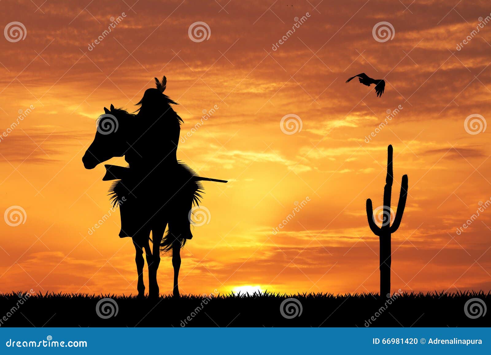 Native American Indian at Sunset Stock Illustration - Illustration of ...