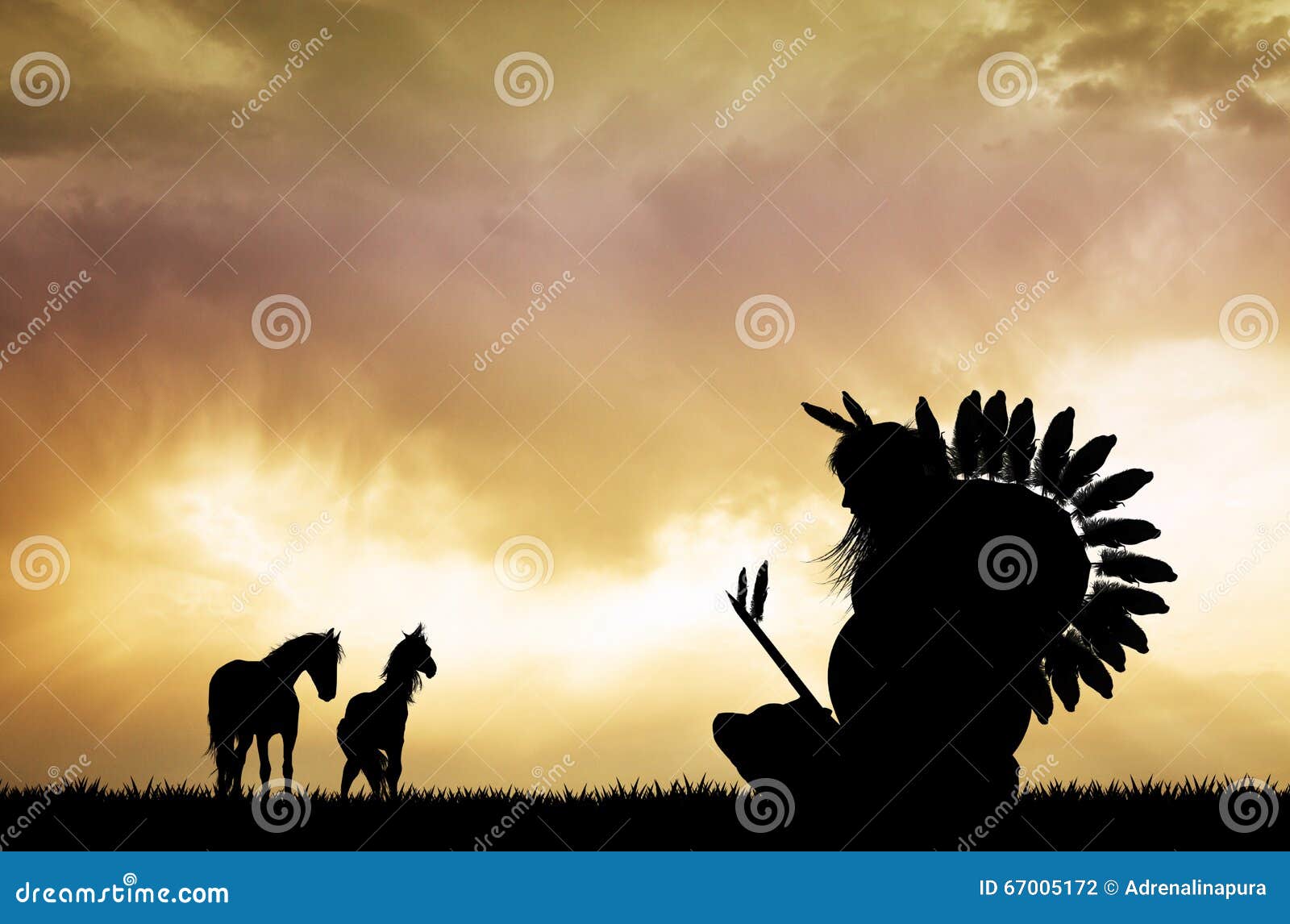 Native American Indian at Sunset Stock Illustration - Illustration of ...