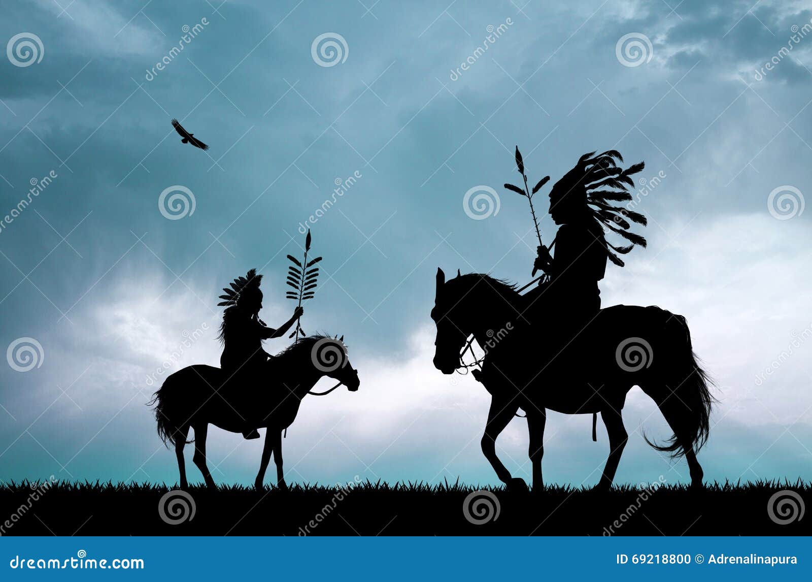 Native American Indian at Sunset Stock Illustration - Illustration of ...