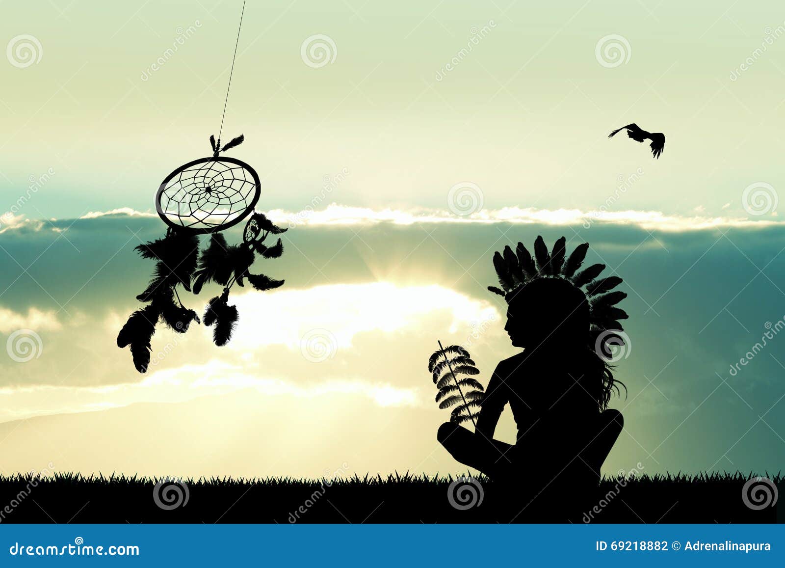 Native American Indian at Sunset Stock Illustration - Illustration of ...
