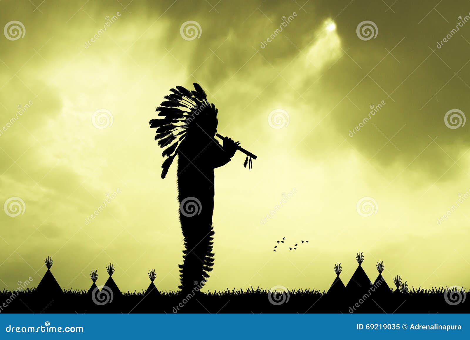 Native American Indian at Sunset Stock Illustration - Illustration of ...