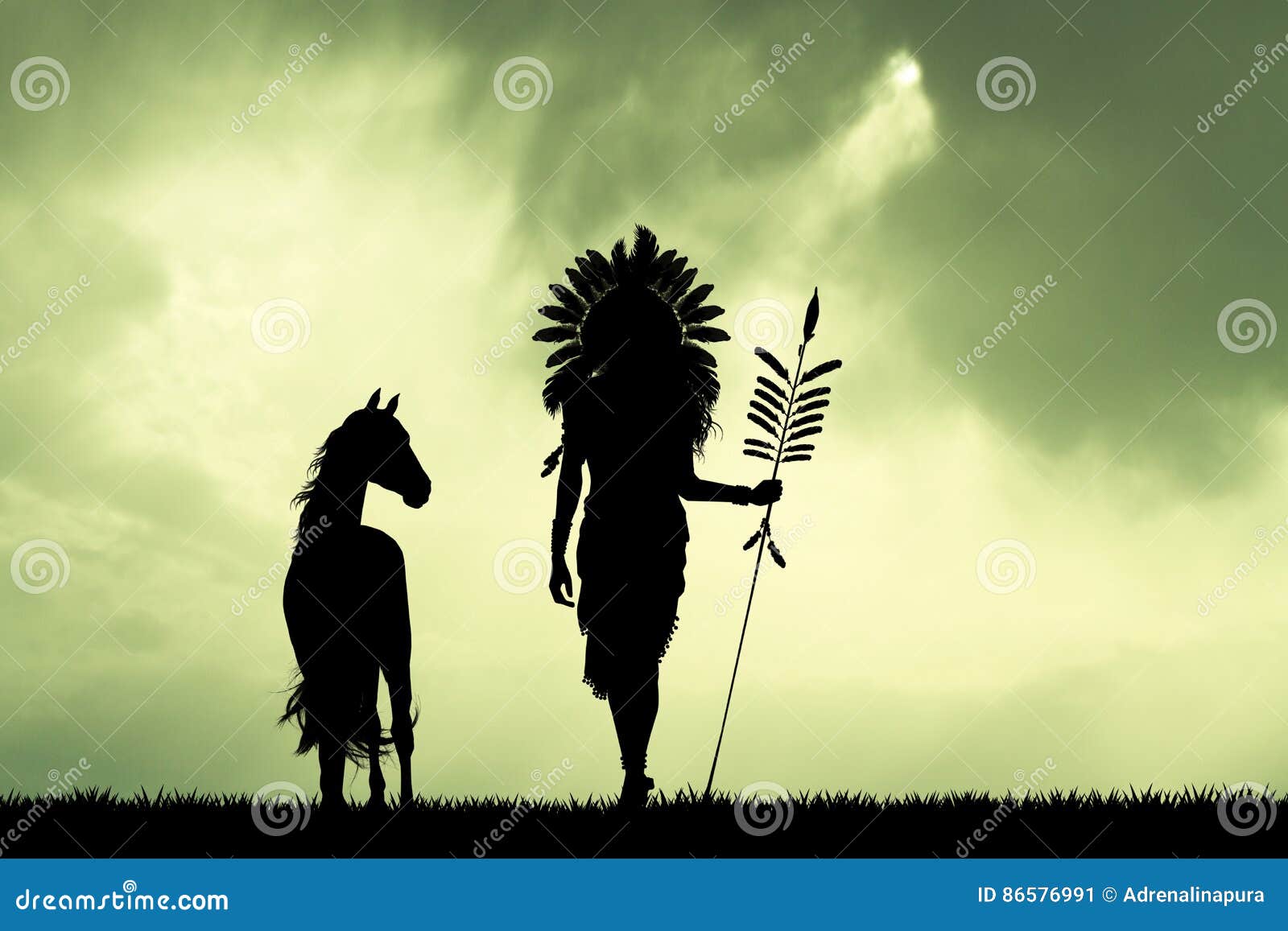 Native American Indian at Sunset Stock Illustration - Illustration of ...