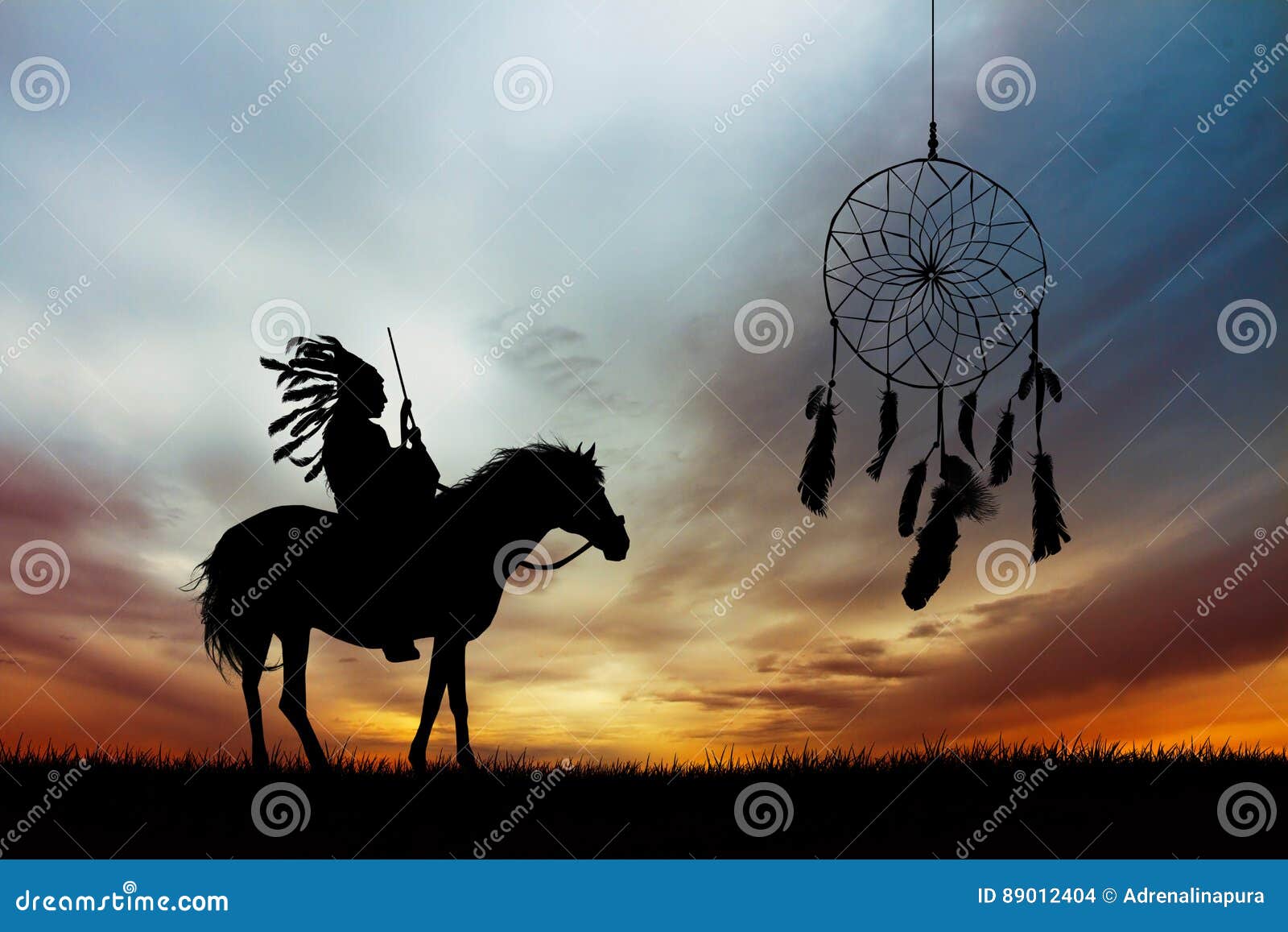 Native American Indian at Sunset Stock Illustration - Illustration of ...